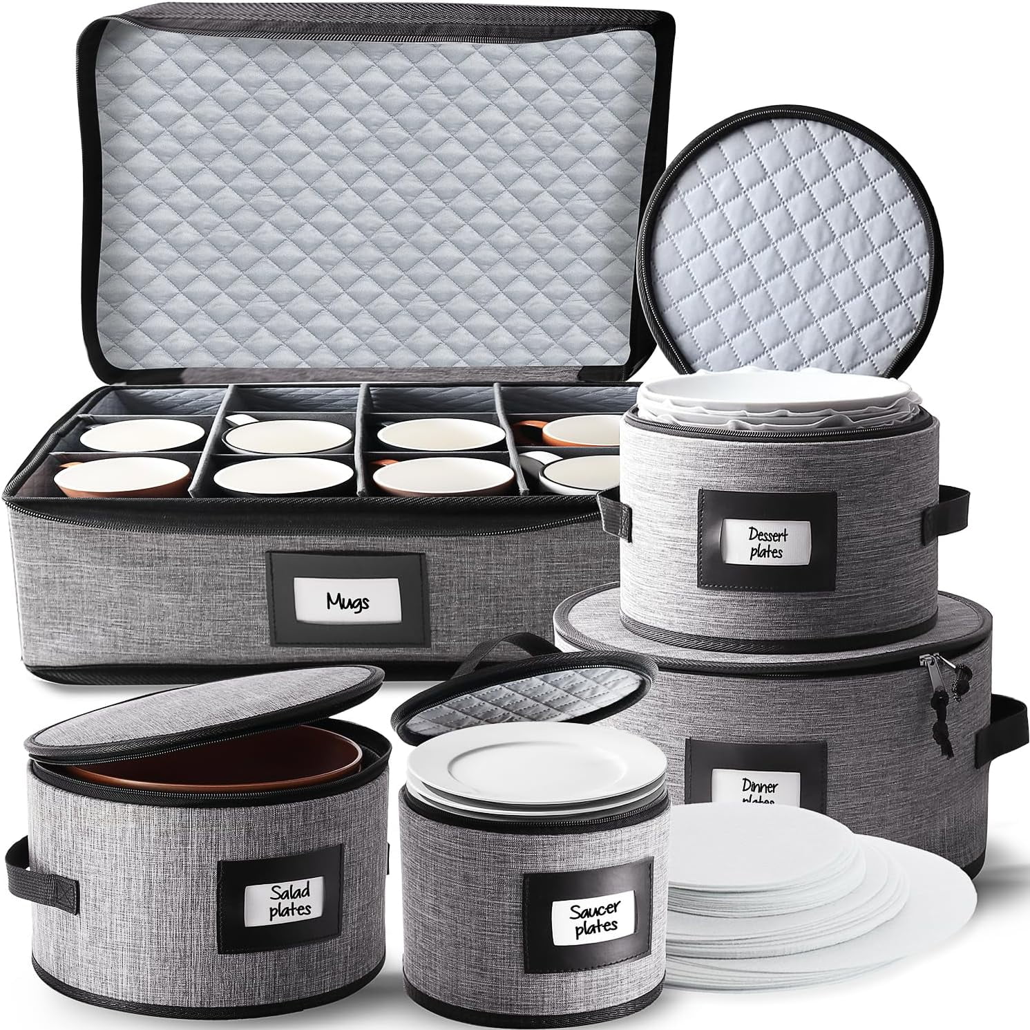 Fine China Storage Containers, 5 Piece Quilted Dish Storage Containers ...