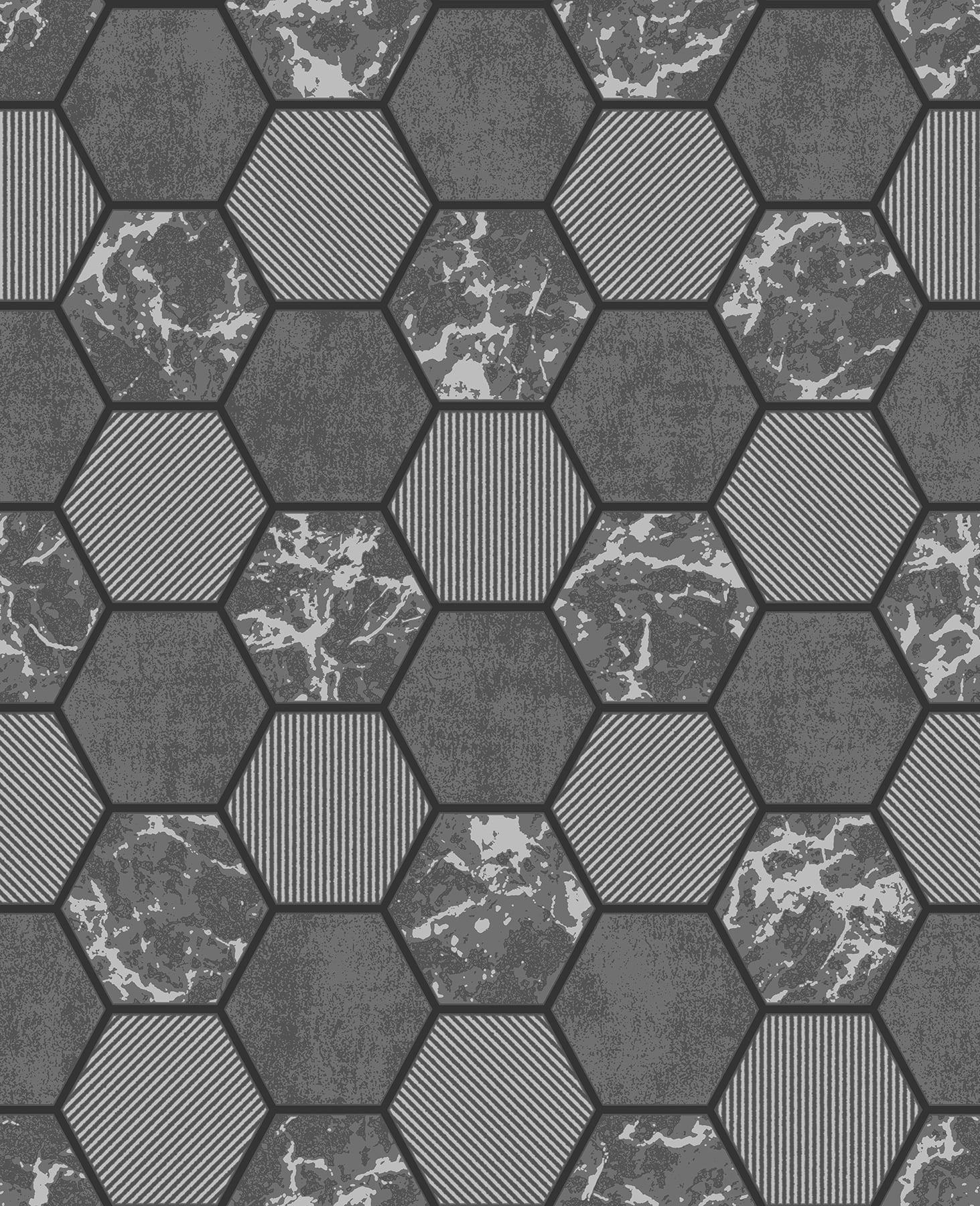 Fine Décor Ceramica Black Hexagon Tile Wallpaper - Walmart.com