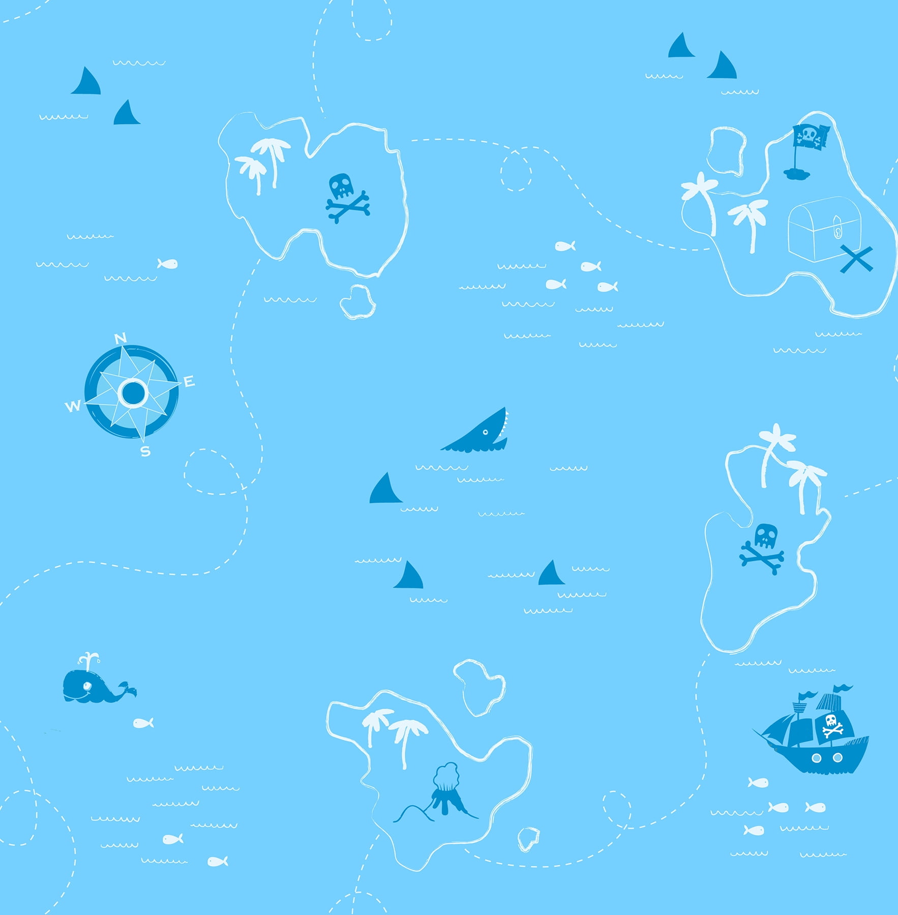 Fine Decor Charlie Blue Treasure Map Wallpaper - Walmart.com