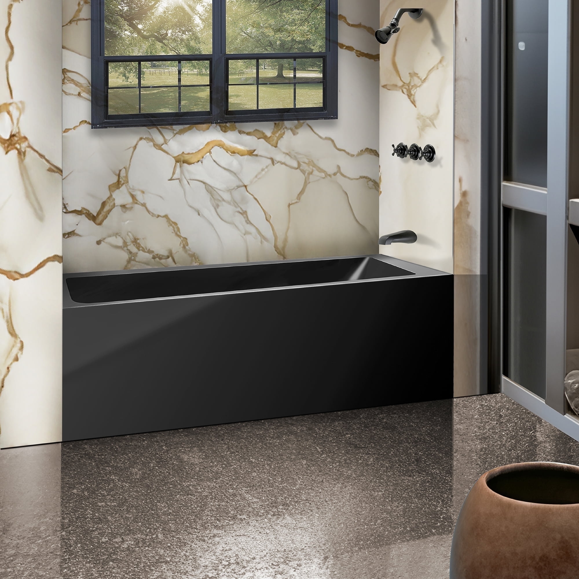 Fine Fixtures Acrylic-Fiberglass Soaking Bathtub, Black. Alcove | Apron ...