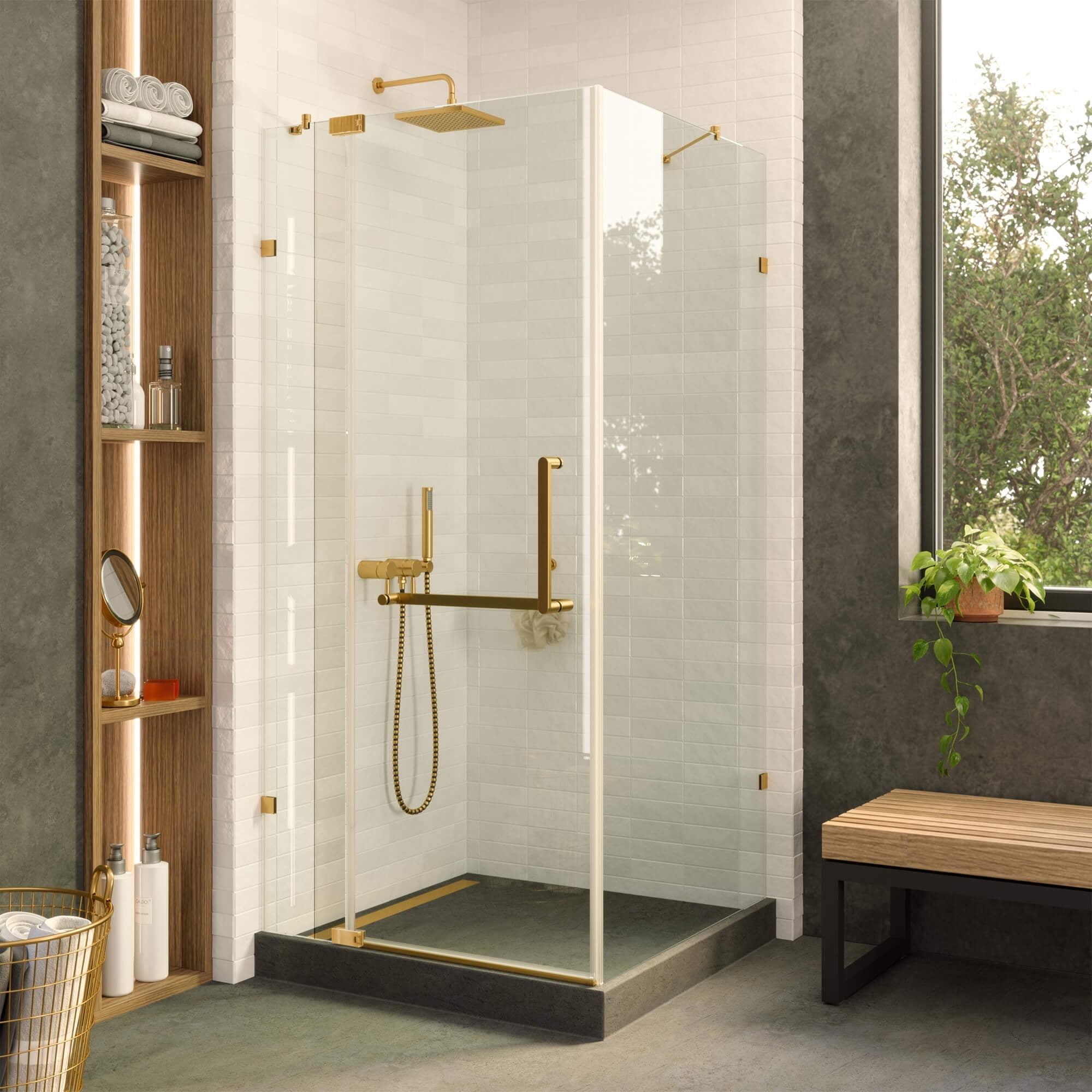 Fine Fixtures Frameless Shower Enclosure Hinged Glass Shower Door ...