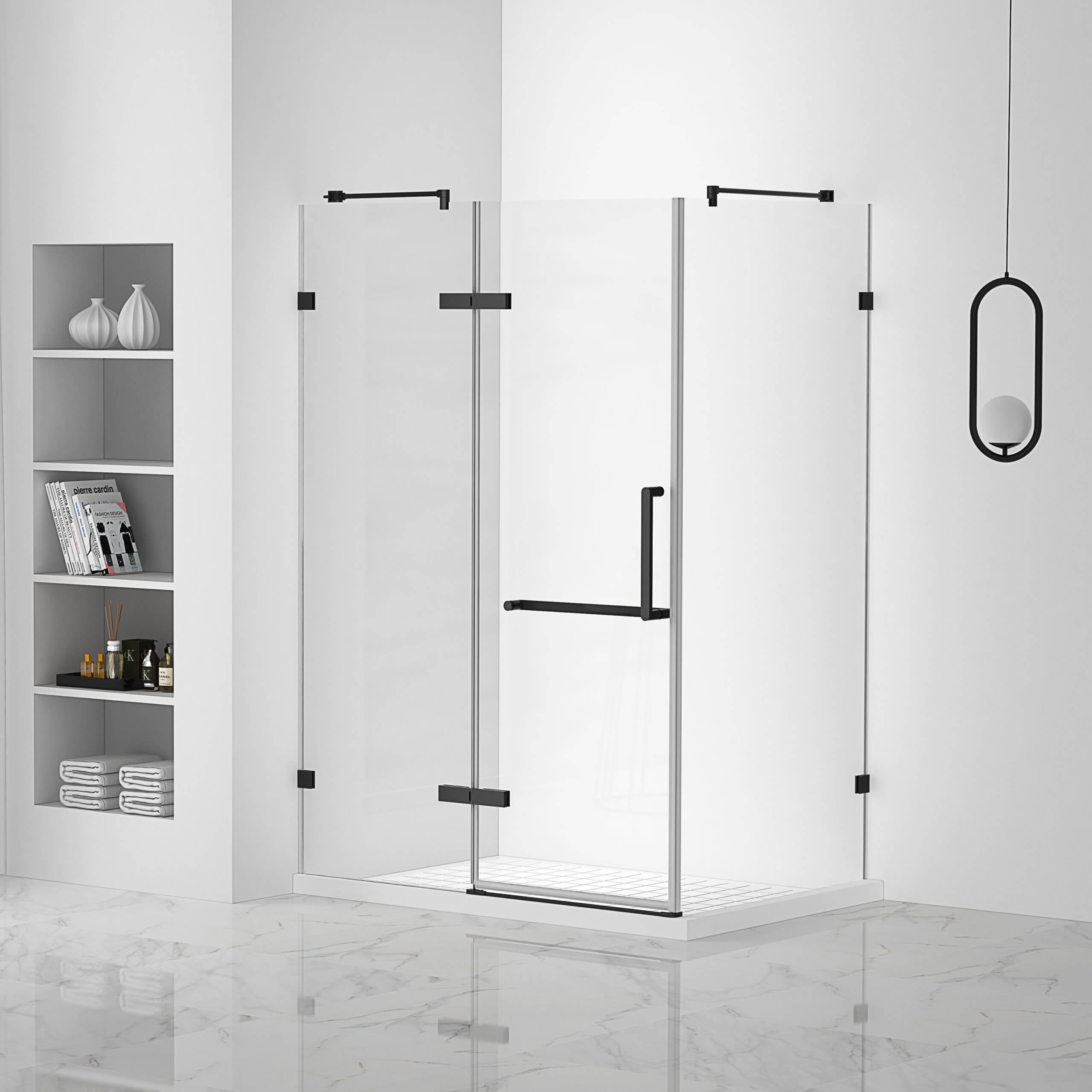 Fine Fixtures Frameless Shower Enclosure Hinged Glass Shower Door ...