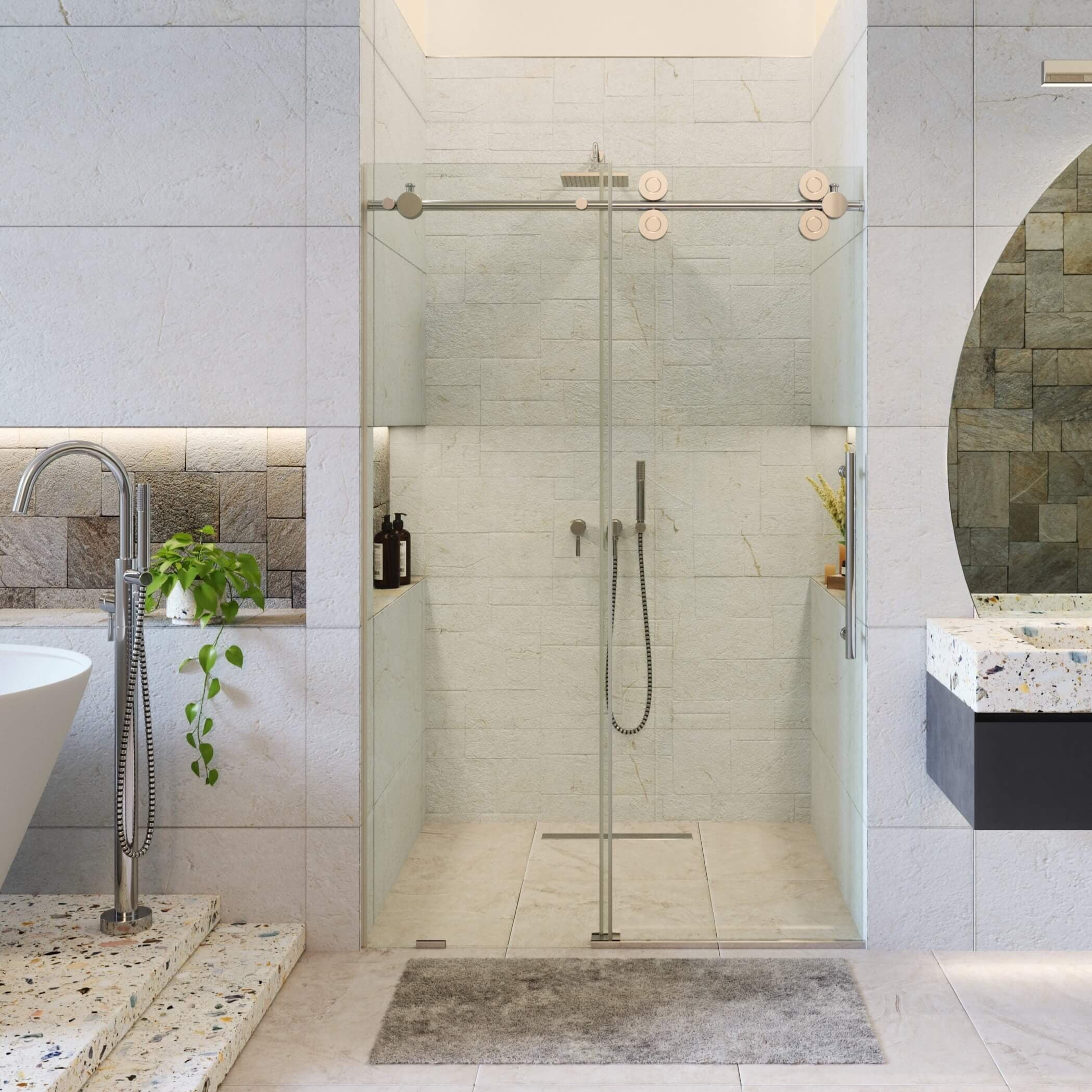 Fine Fixtures Frameless Shower Glass Door - Clear Single Sliding Shower ...