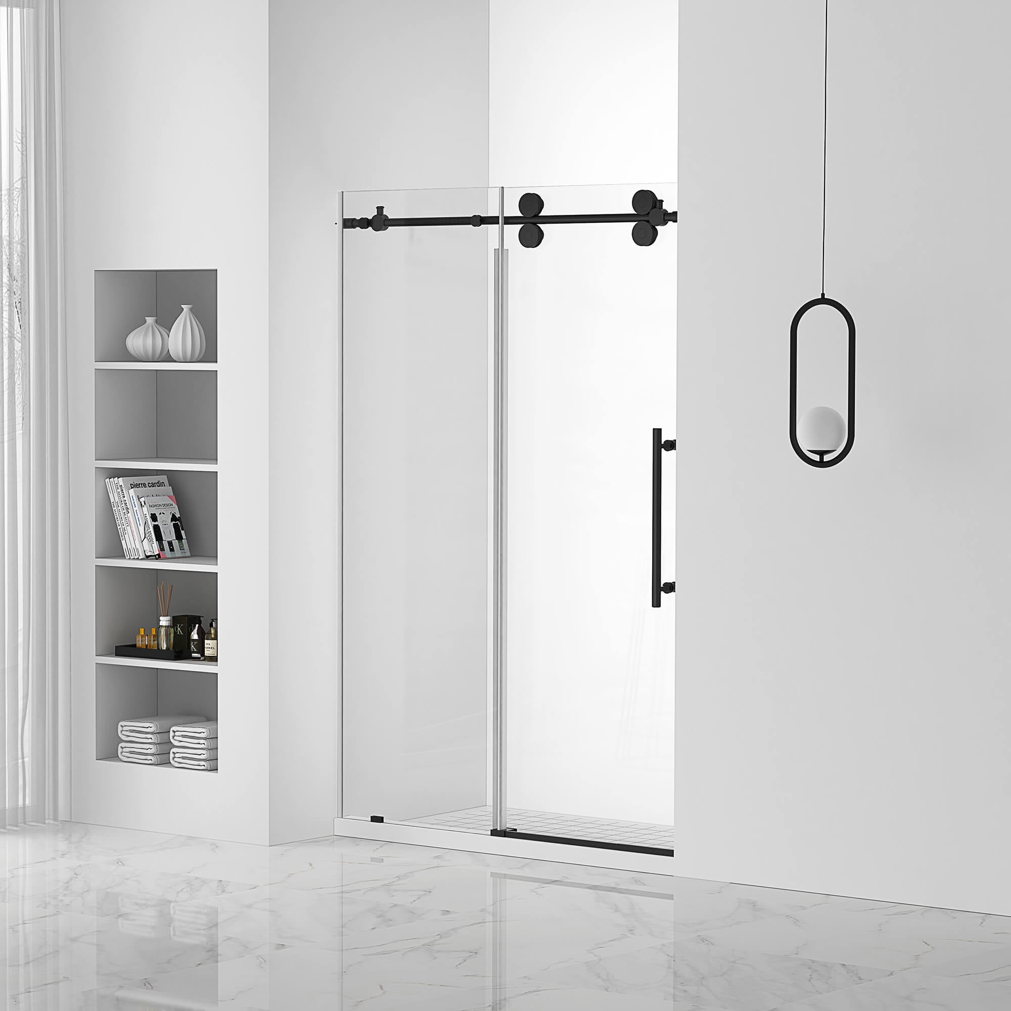 Fine Fixtures Frameless Shower Glass Door Sliding Shower Door With
