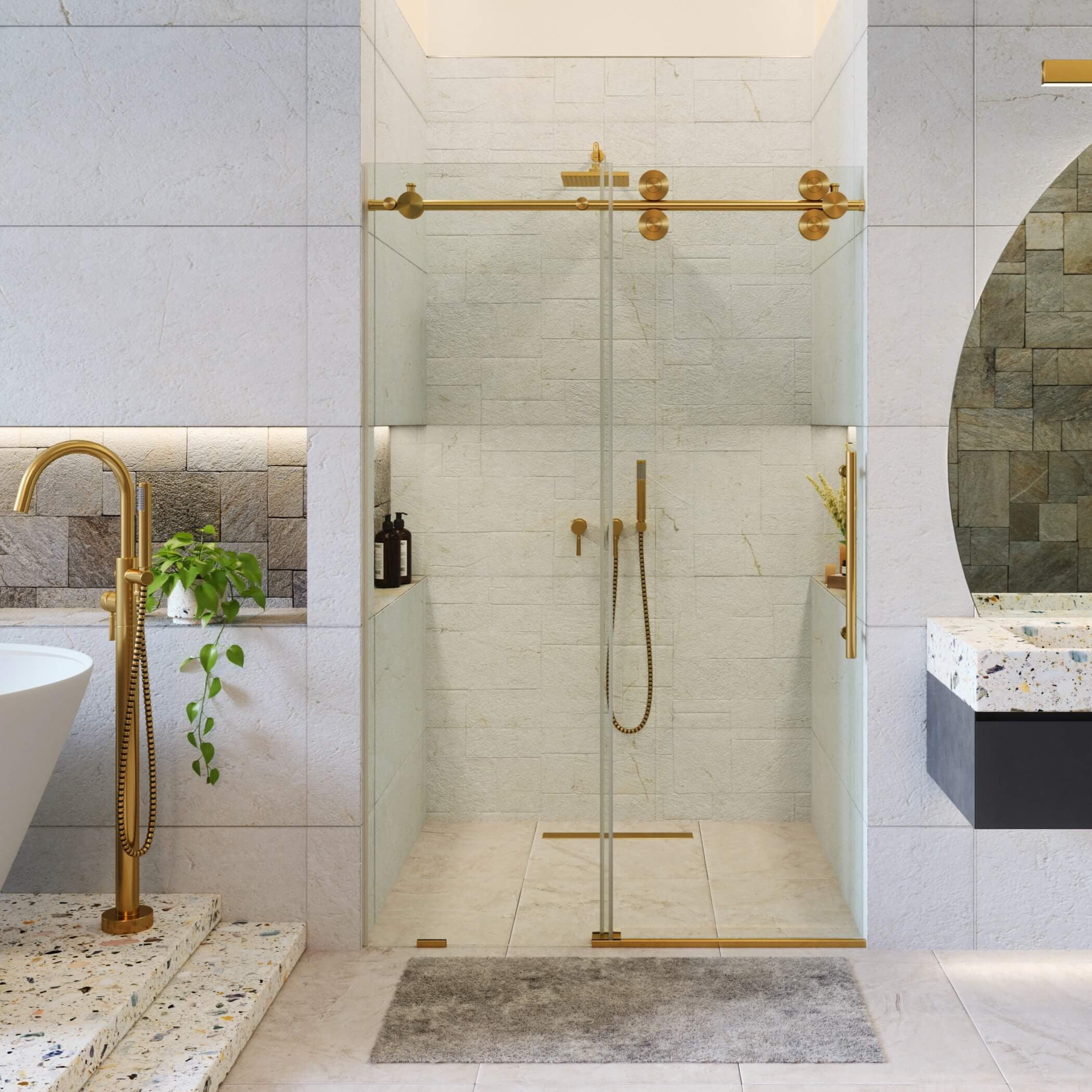Fine Fixtures Frameless Shower Glass Door - Sliding Shower Door With ...
