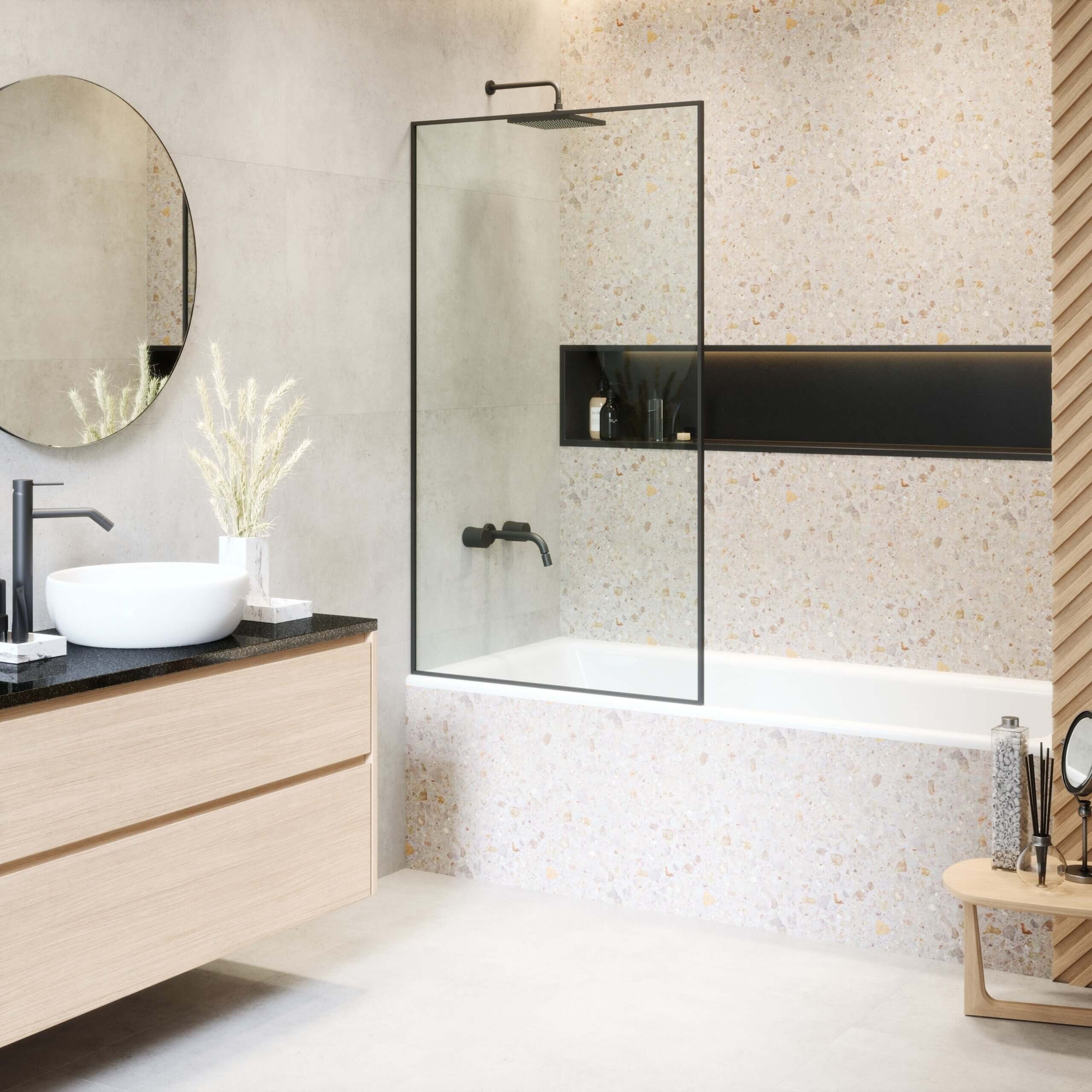 Fine Fixtures Full Frame Fixed Tub Shower Glass Panel - Clear Tempered ...