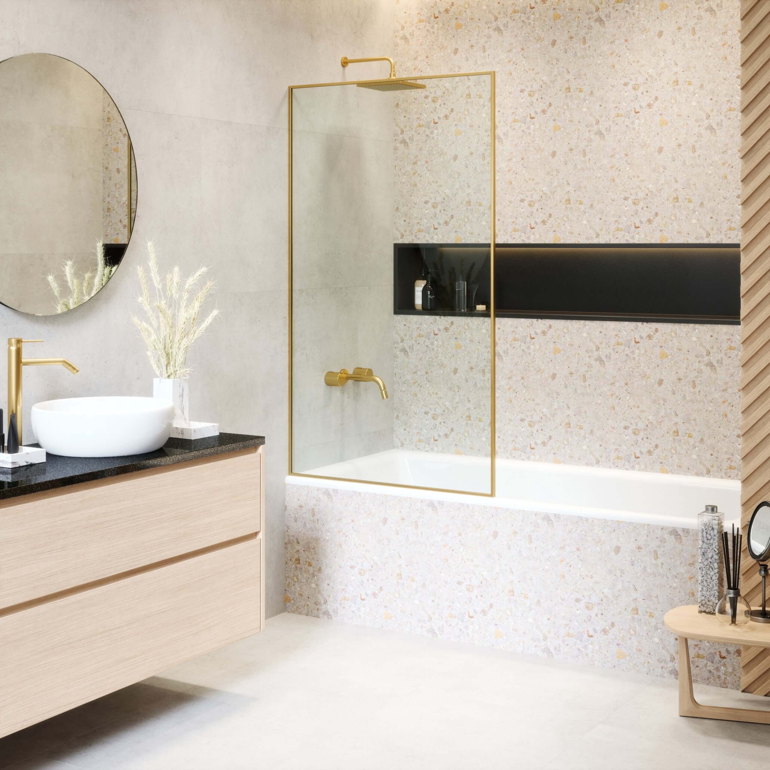 Fine Fixtures Full Frame Fixed Tub Shower Glass Panel - Clear Tempered ...