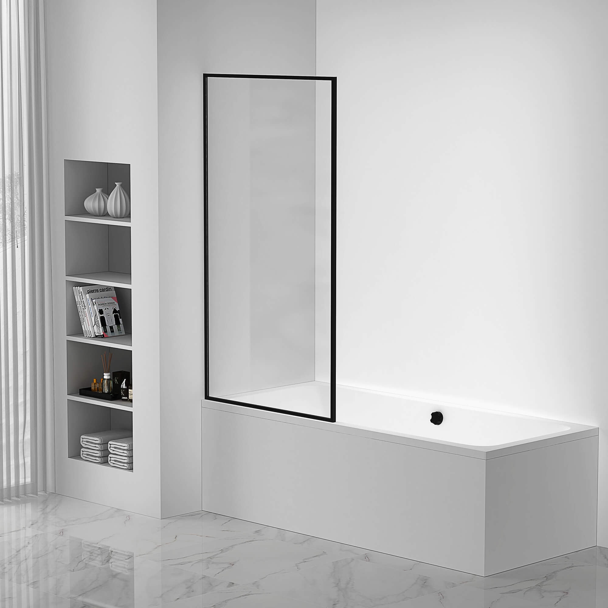 Fine Fixtures Full Frame Fixed Tub Shower Glass Panel - Clear Tempered ...
