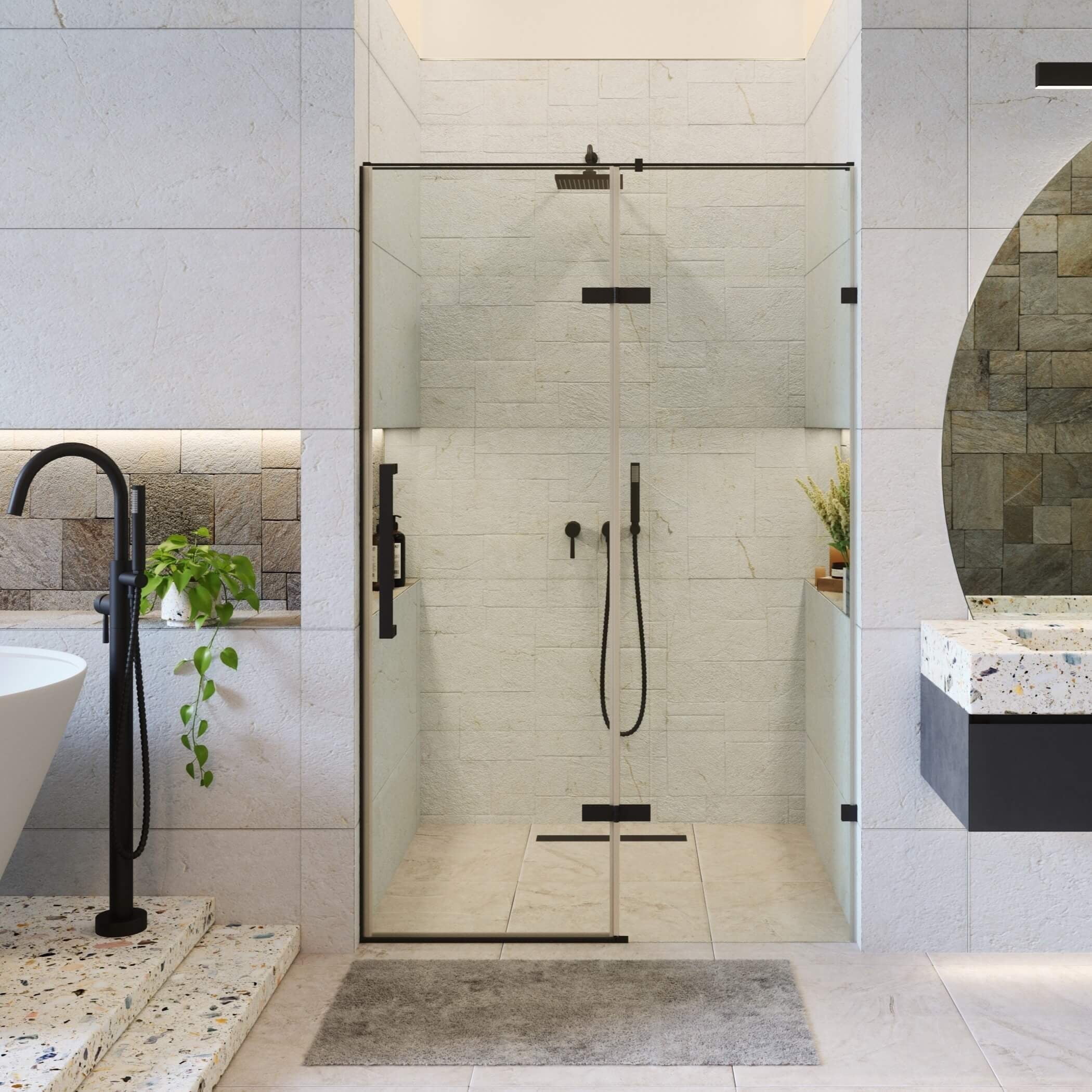 Fine Fixtures Hinged Frameless Shower Door - Clear Tempered Glass Door ...