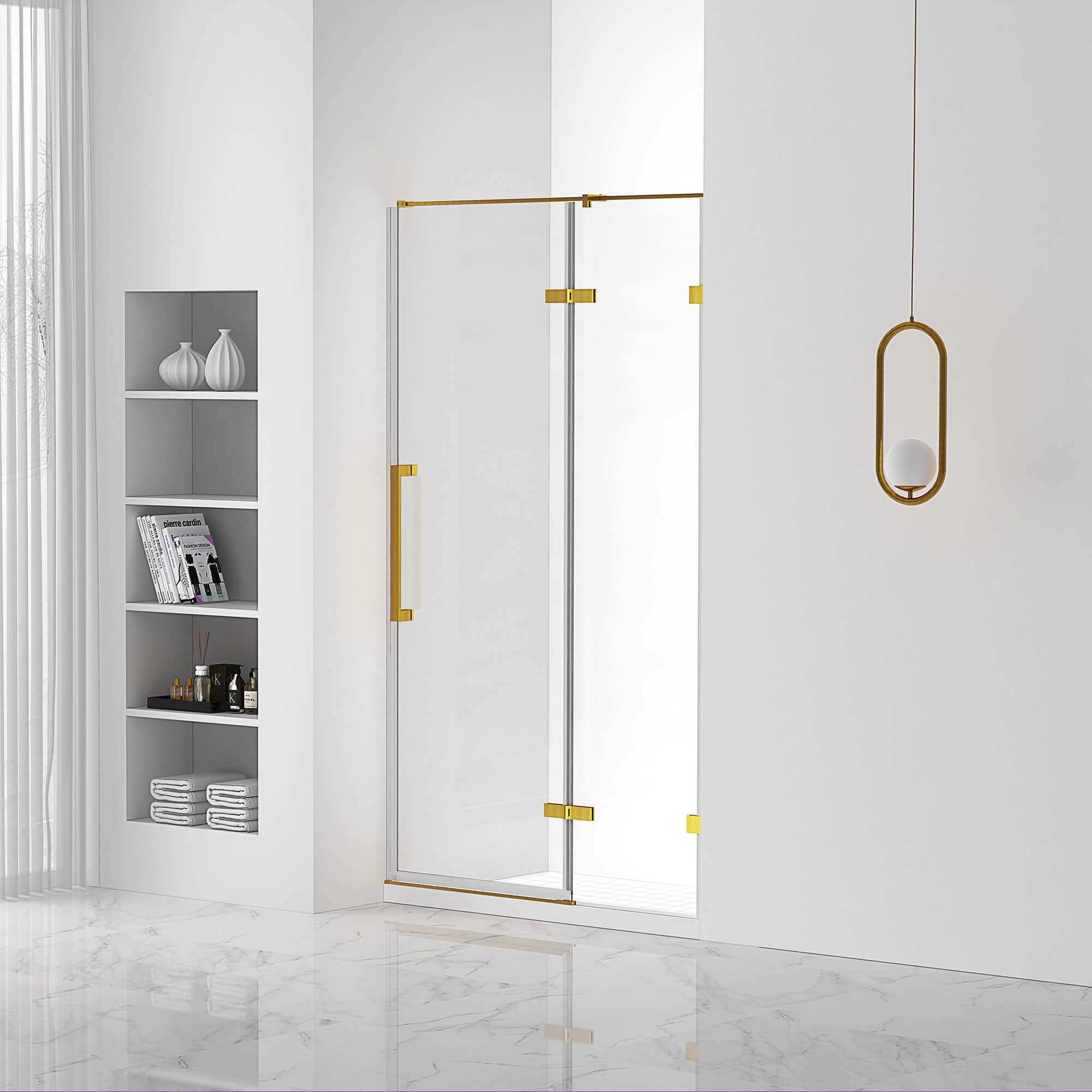 Fine Fixtures Hinged Frameless Shower Door - Clear Tempered Glass Door ...