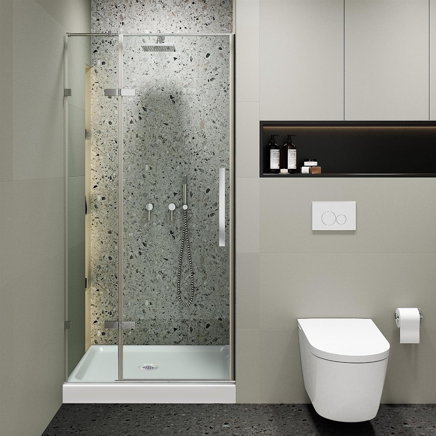 Fine Fixtures Hinged Frameless Shower Door Set - Clear Tempered Glass ...