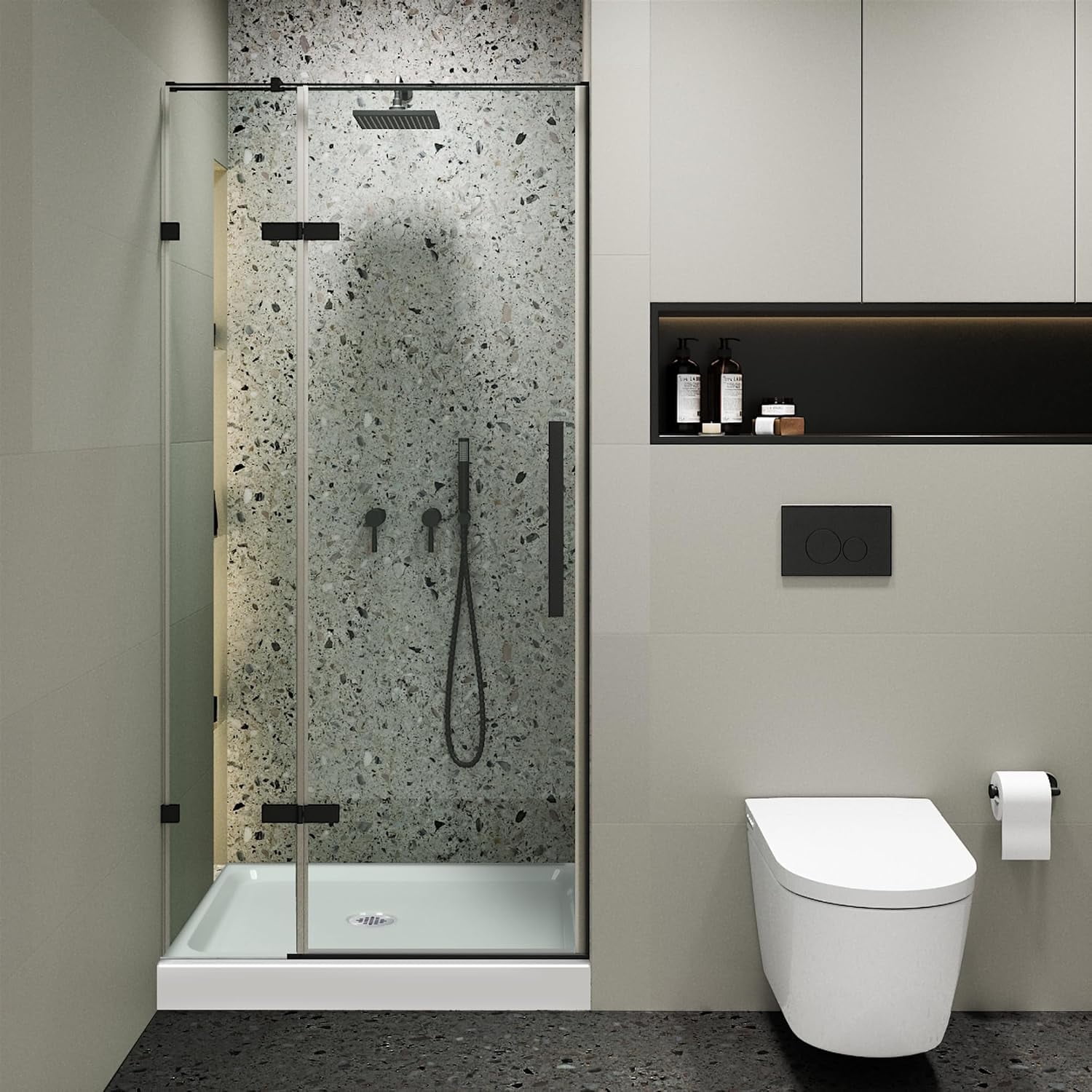 Fine Fixtures Hinged Frameless Shower Door Set - Clear Tempered Glass ...