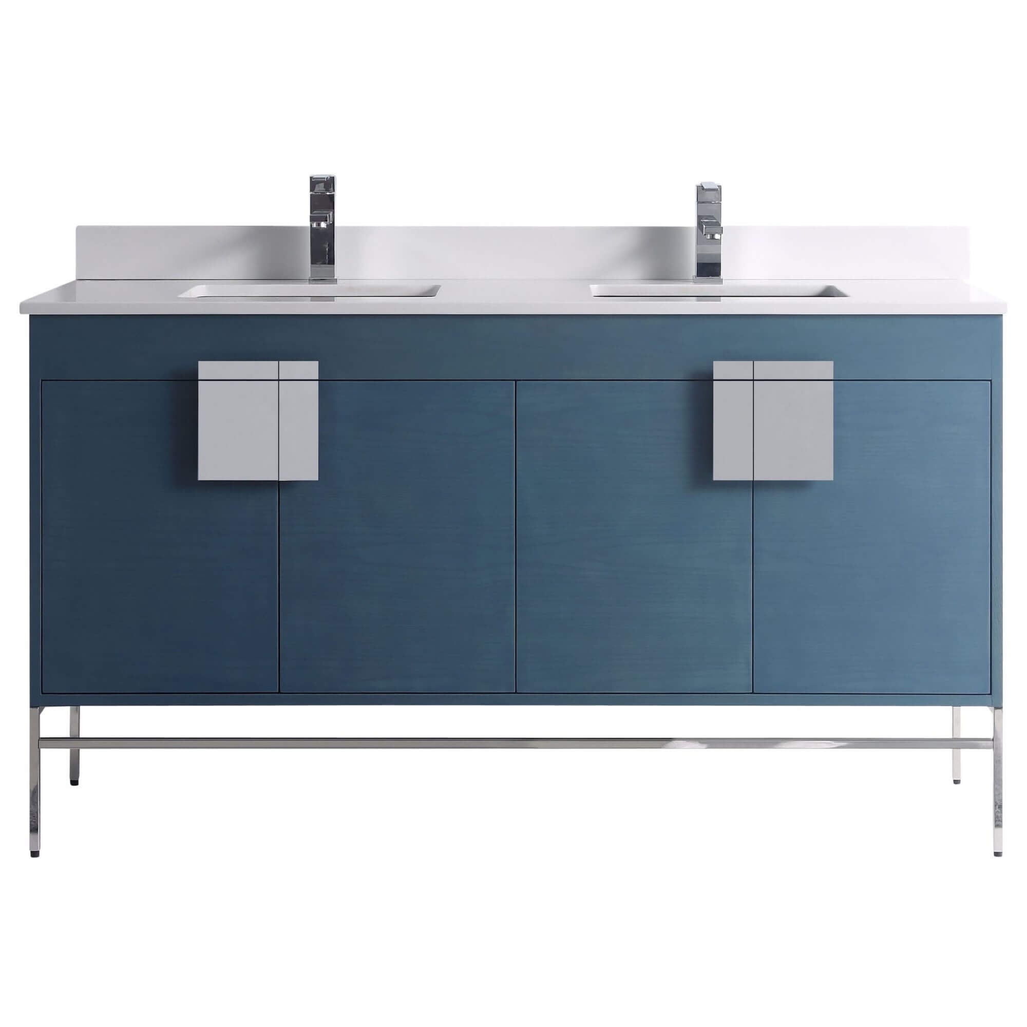Fine Fixtures - Modern Blue 60" Bathroom Vanity Set, Chrome Hardware ...