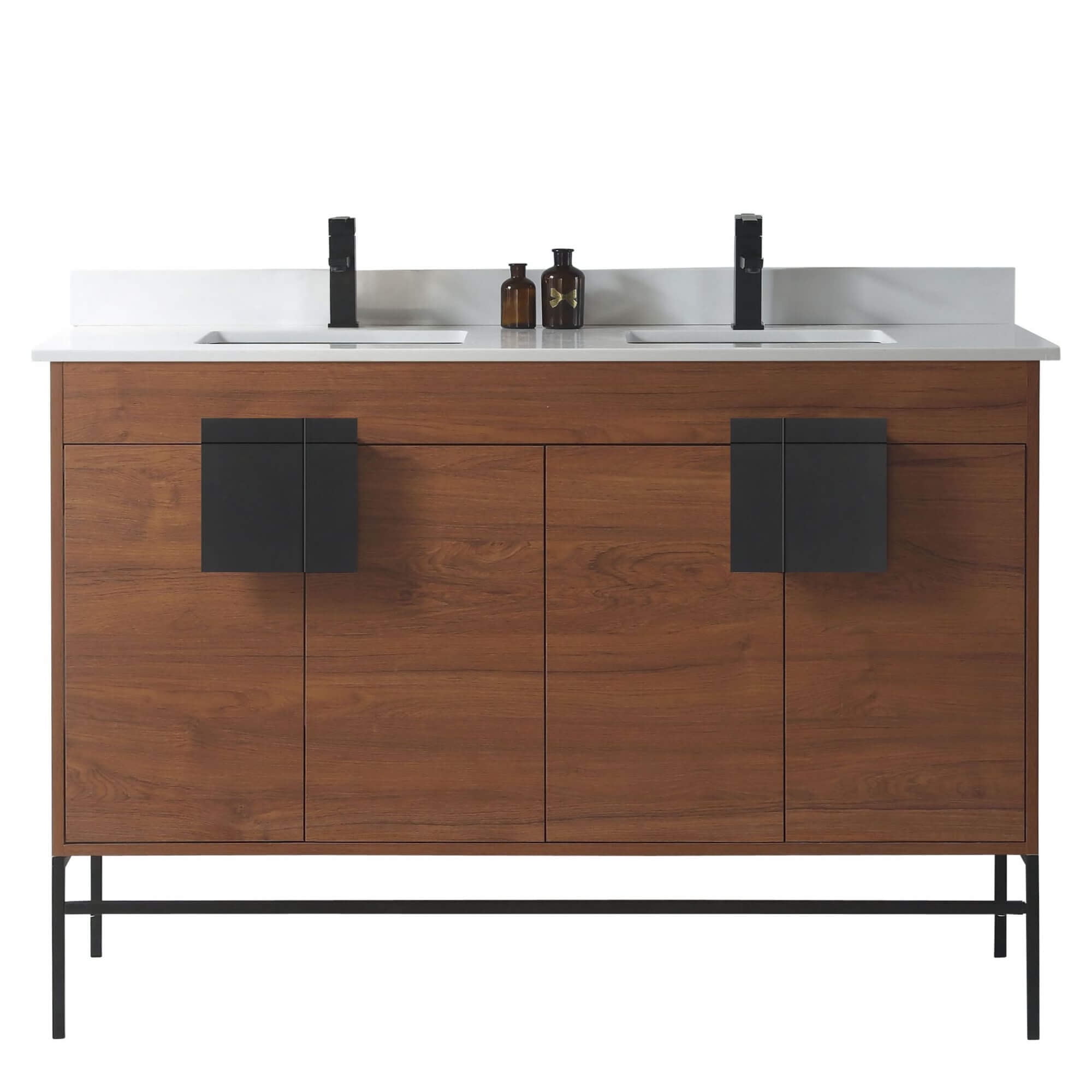 Fine Fixtures - Modern Wallnut 60" Bathroom Vanity Set, Black Matte ...