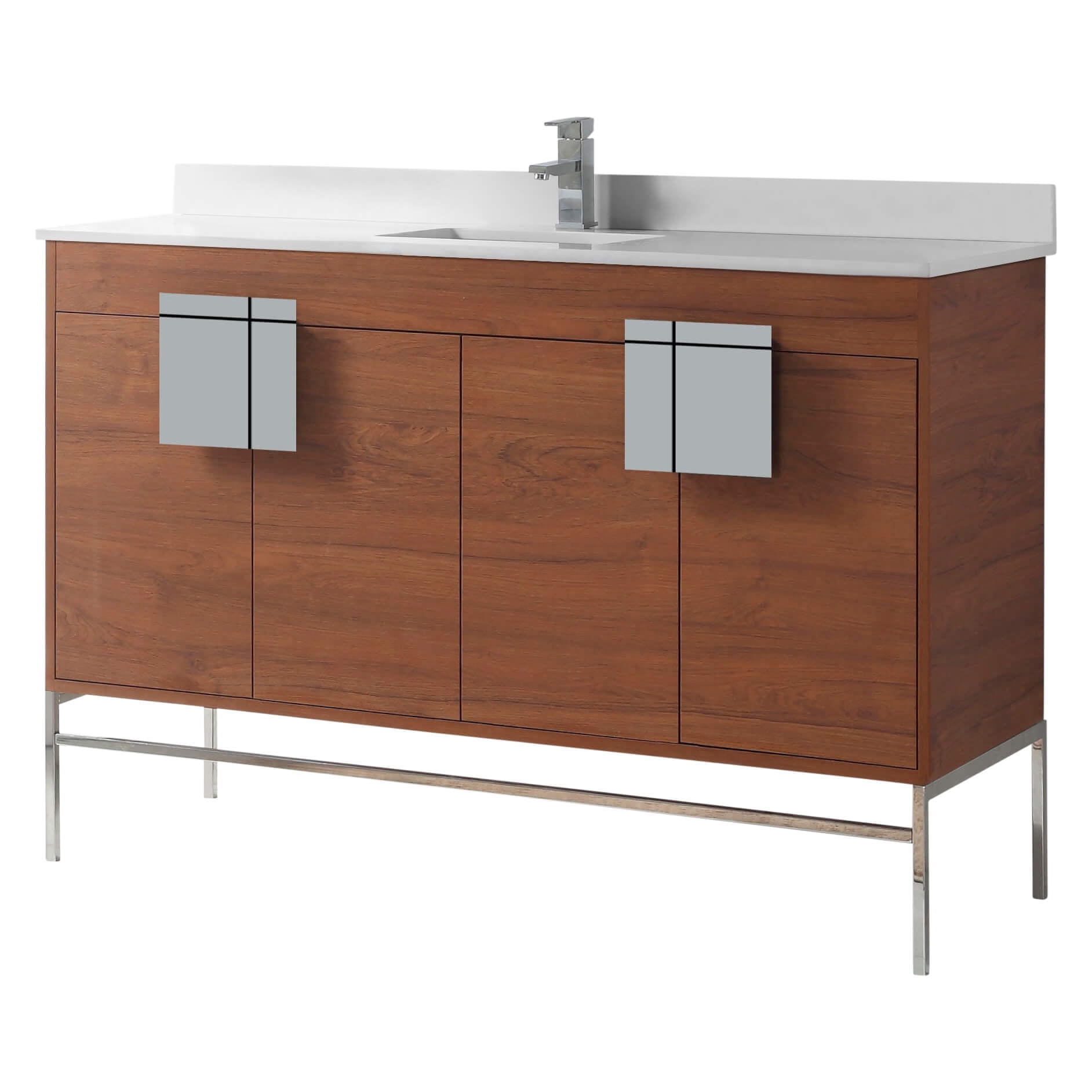 Fine Fixtures - Modern Wallnut 60" Bathroom Vanity Set, Chrome Hardware ...