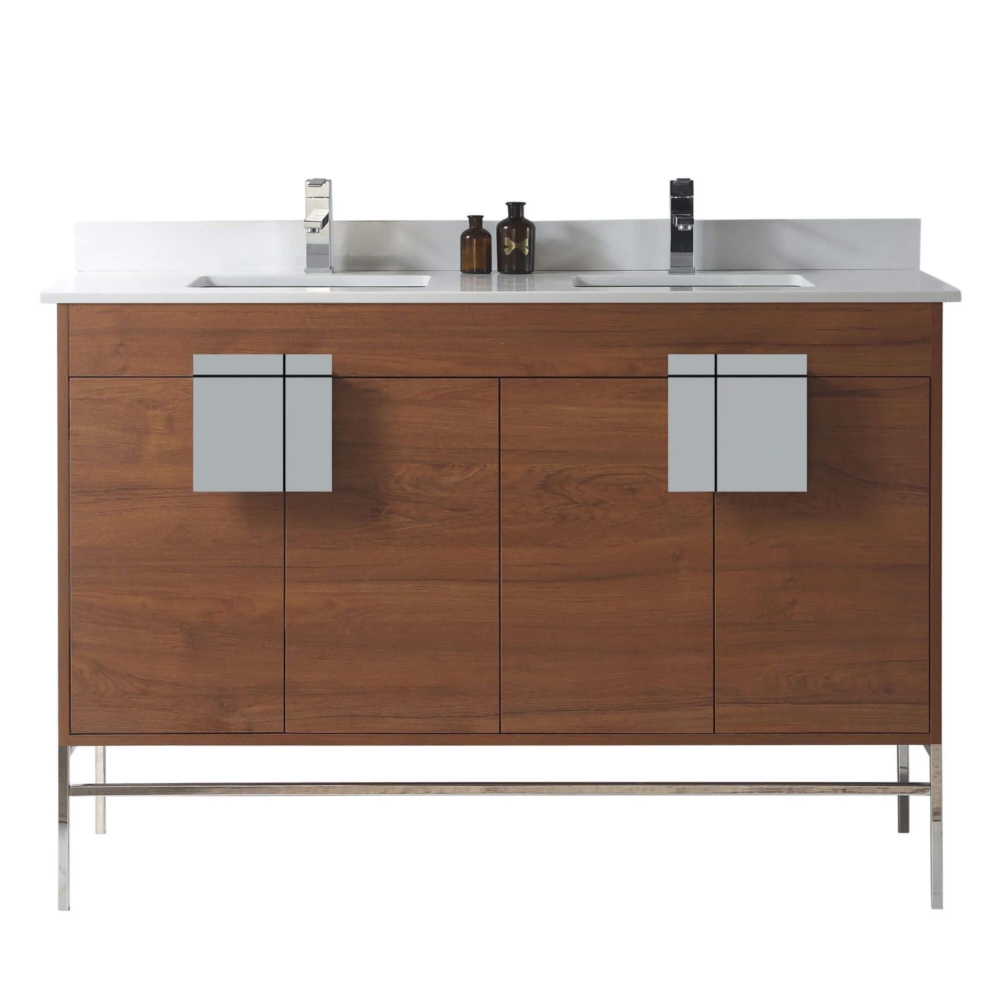 Fine Fixtures - Modern Wallnut 60" Bathroom Vanity Set, Chrome Hardware ...