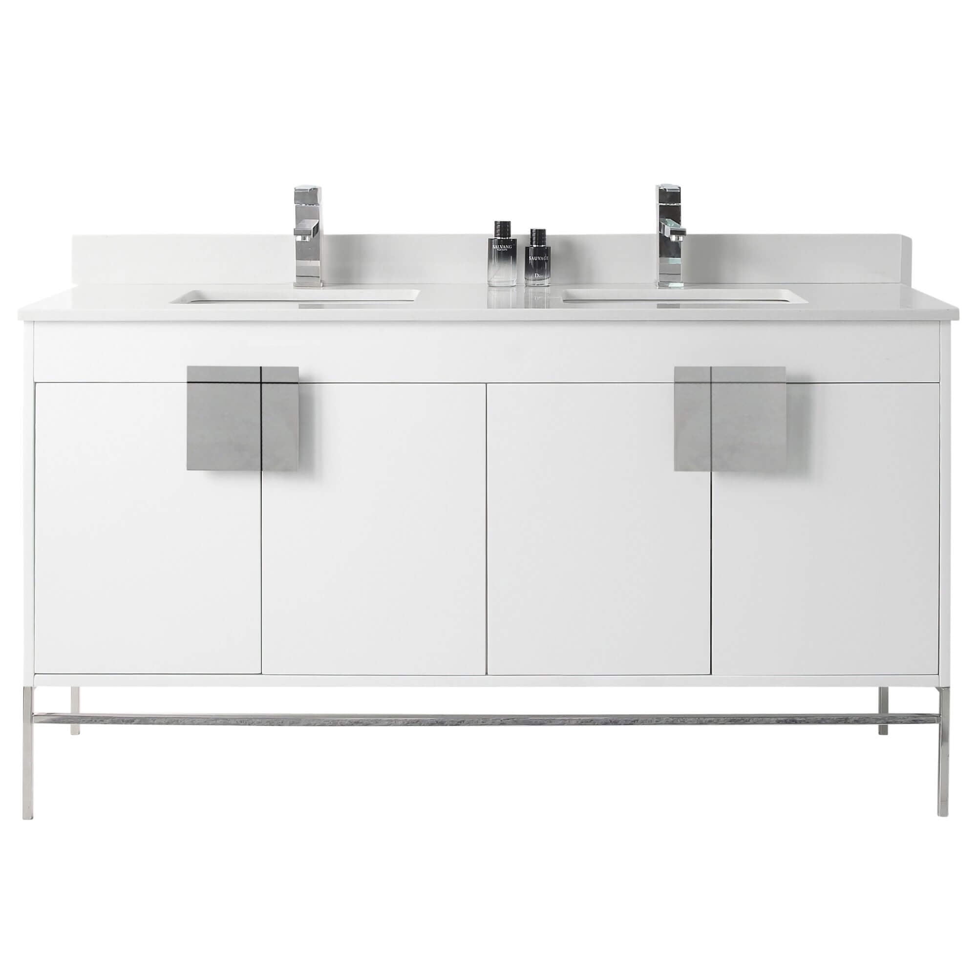 Fine Fixtures - Modern White 60" Bathroom Vanity Set, Chrome Hardware ...