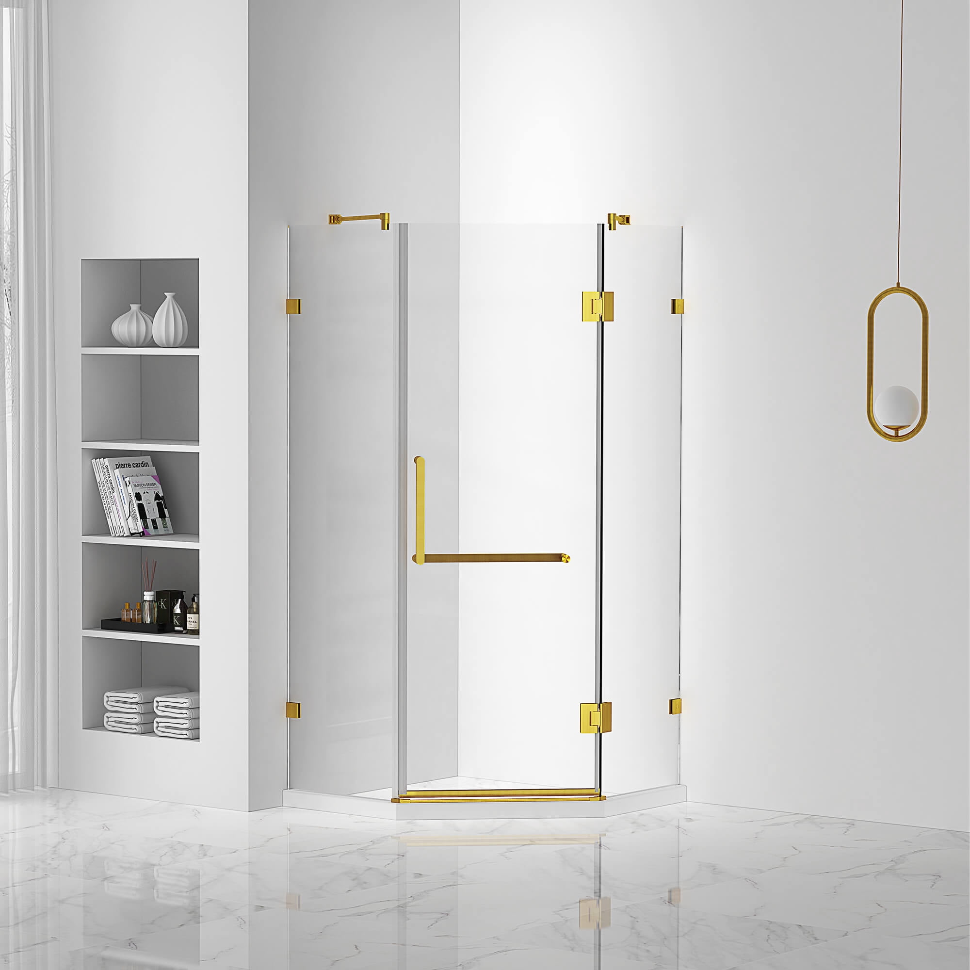 Fine Fixtures Frameless Shower Enclosure, Neo Angle, Tempered Glass, 42 ...