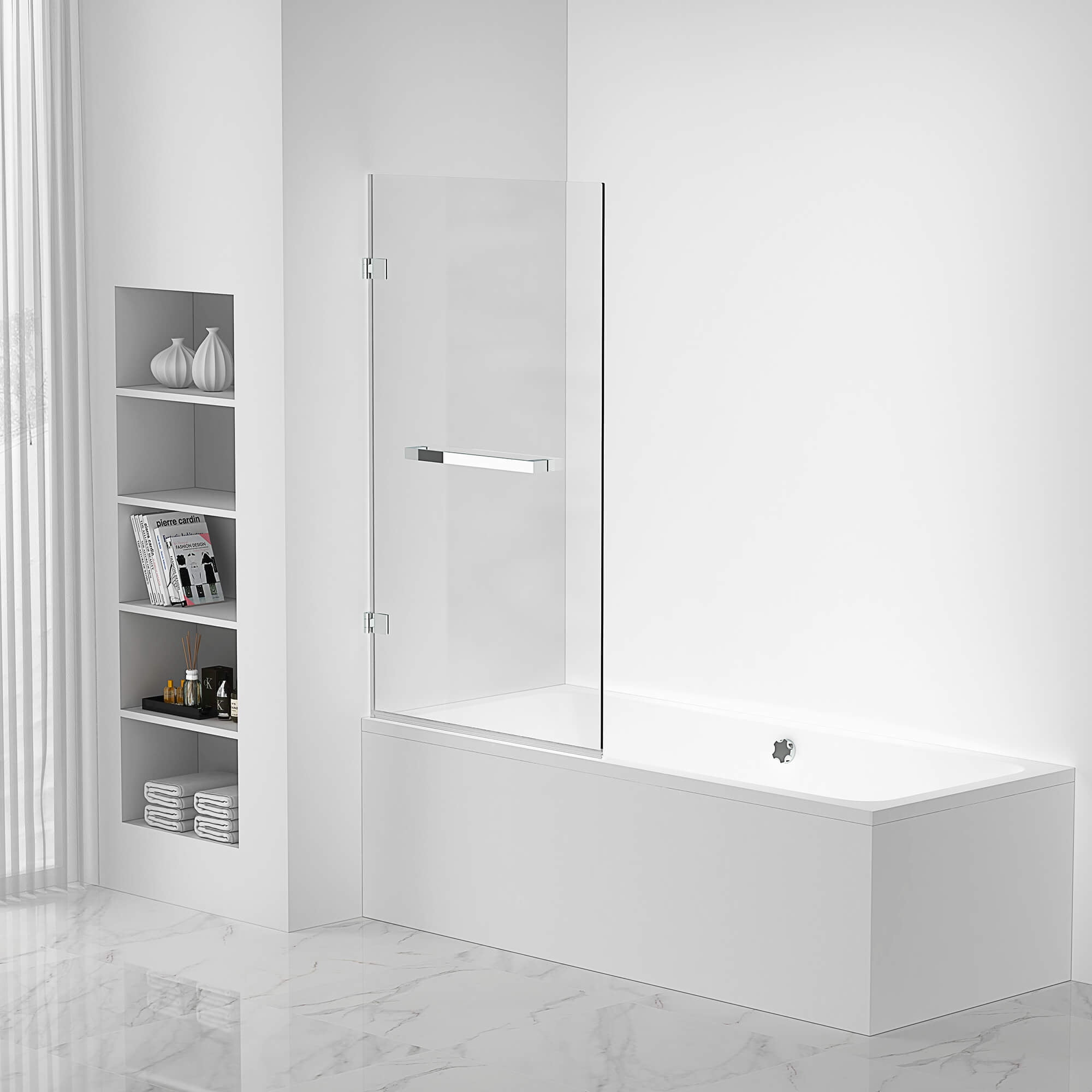 Fine Fixtures Tub Door Pivot Frameless Tempered Glass 34" W x 58" H ...