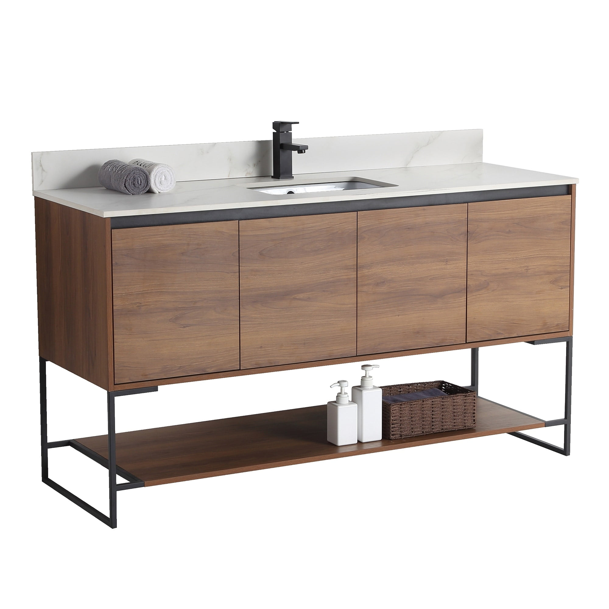 Fine Fixtures Urbania Collection Bathroom Vanity Walnut 60" Matte,N/A ...