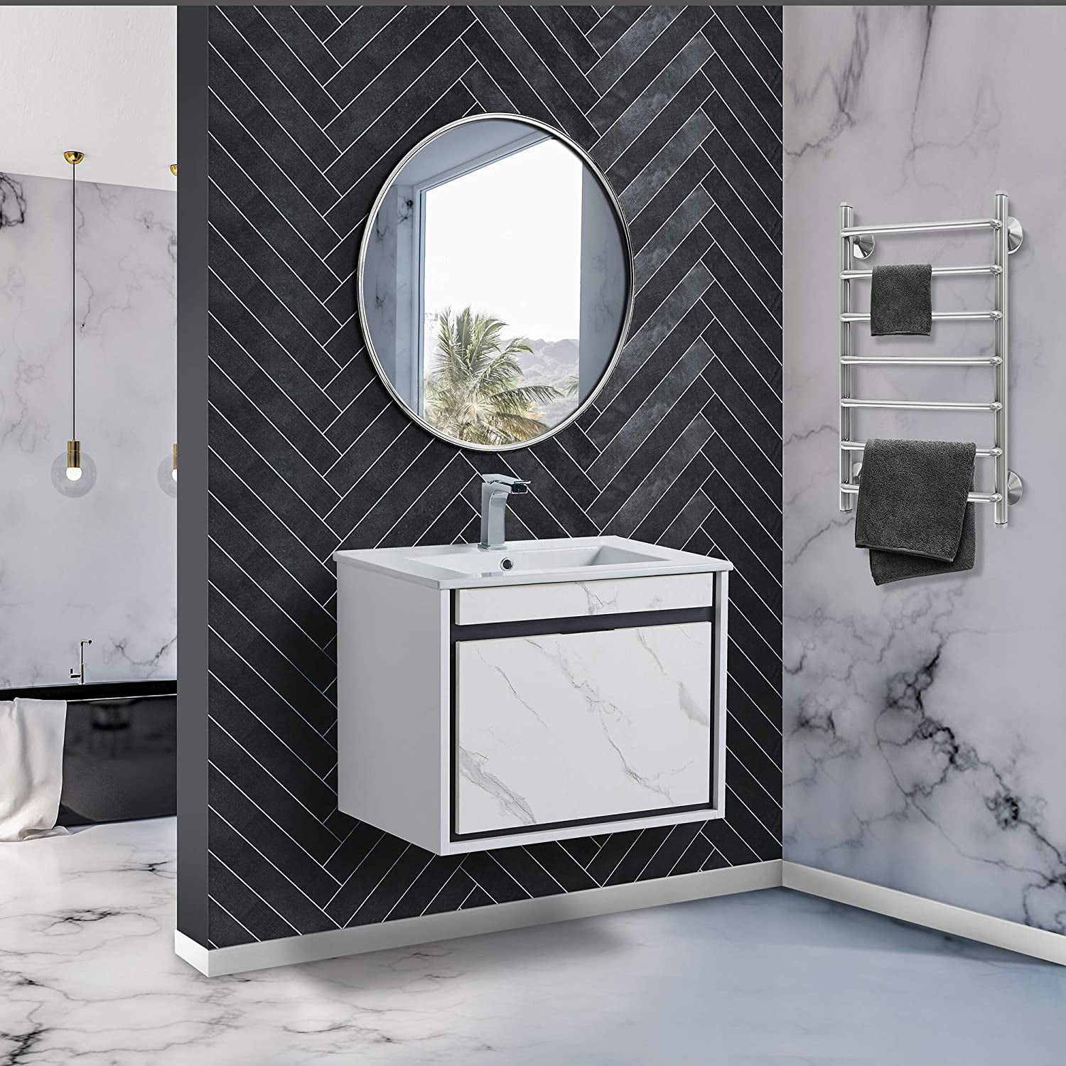 Fine Fixtures - Wall Mount Bathroom Vanity and Sink, Knob Free Design ...