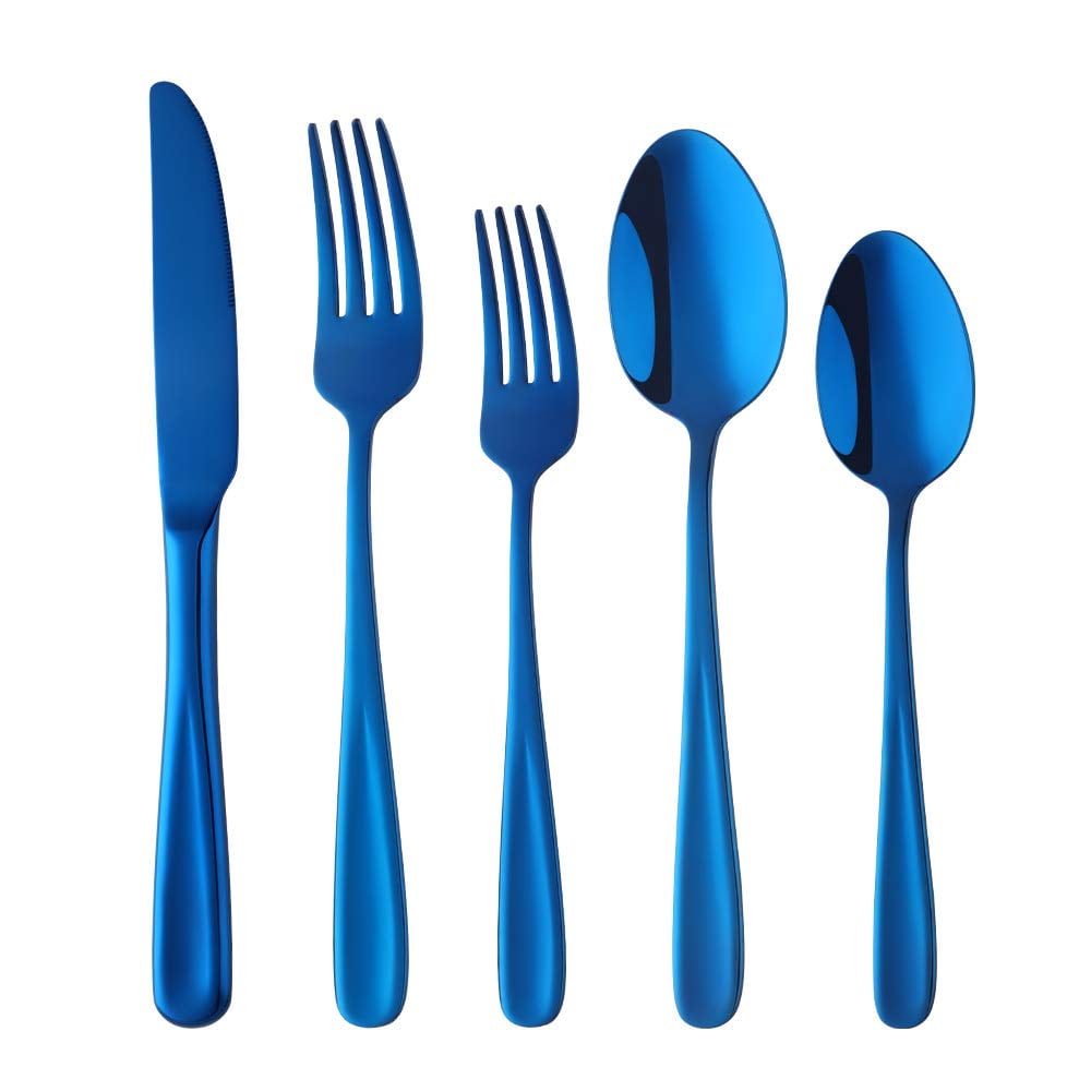 Fine Flatware Sets Of 4, Blue 20 Piece Silverware Set, 18/8 Stainless ...