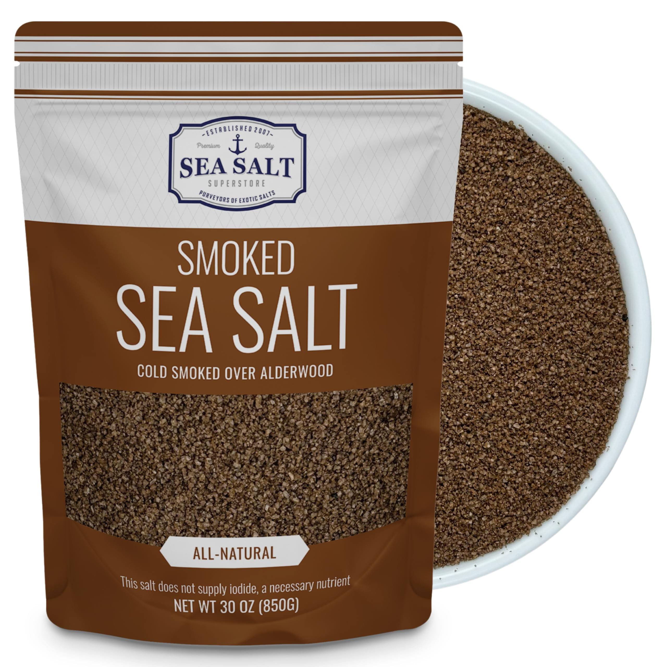 Fine Grain Cold Smoked HMF23 Sea Salt Over Alderwood, Unrefined Fine Smoky Flavored Kosher Salt ...
