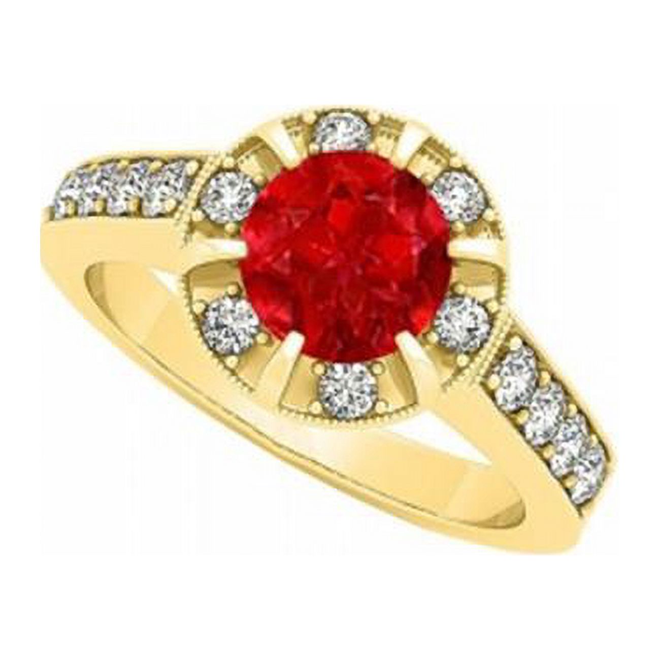 Fine Jewelry Vault UBUNR50319AGVYCZR Round Ruby & CZ Mil grain Fancy ...