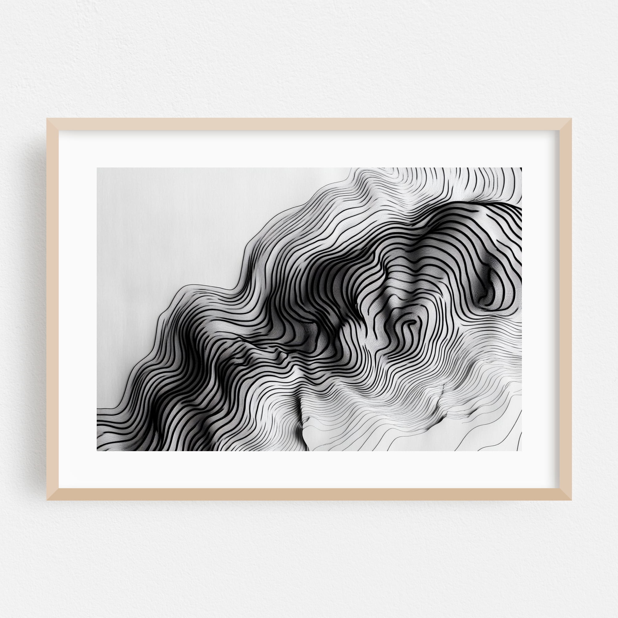 Fine Line Floral Art - Line Drawing Oak Framed Wall Art Print 16 x 24 ...