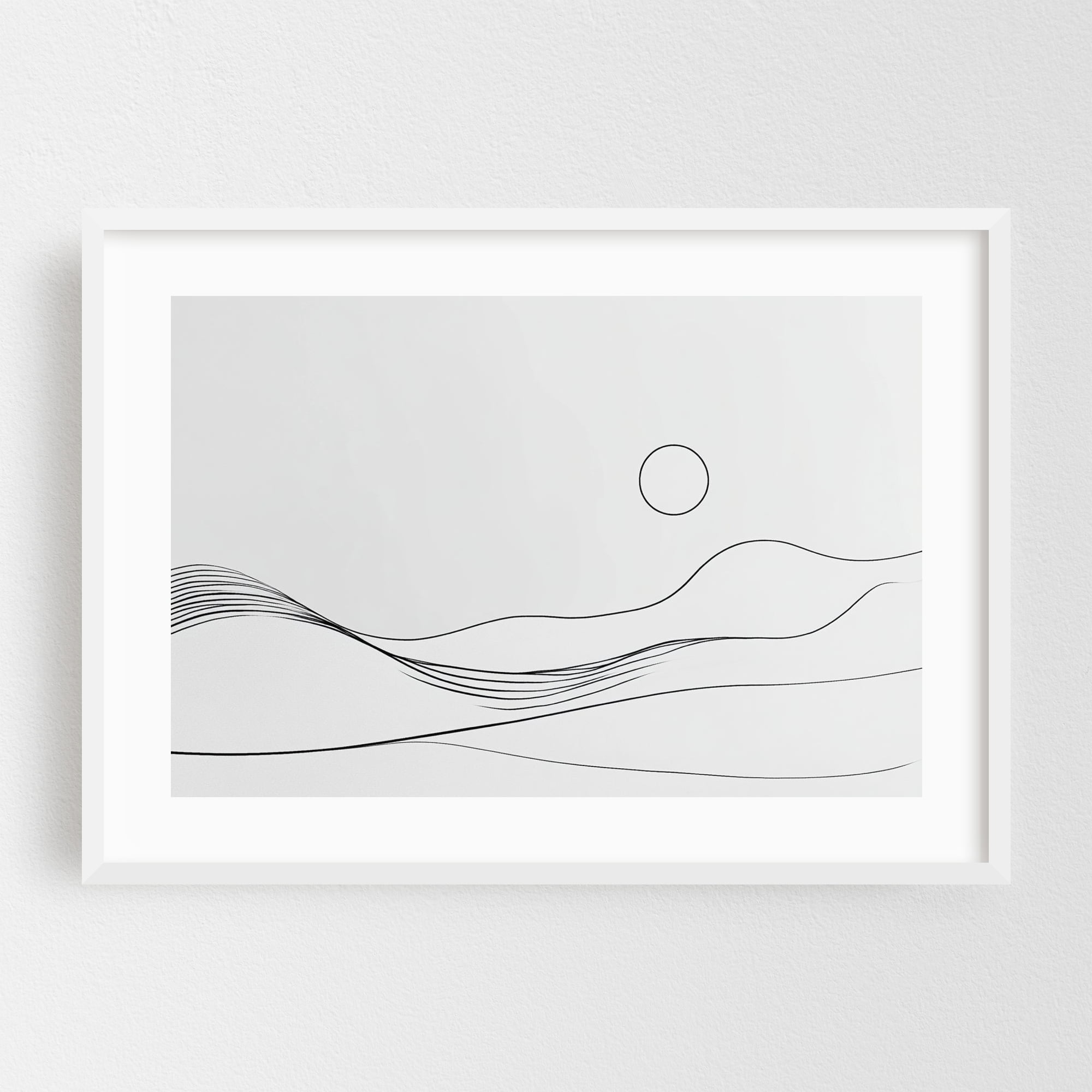 Fine Line Mountain Art - Line Drawing White Framed Wall Art Print 12 x ...