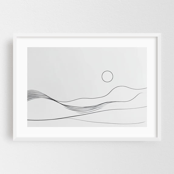 Fine Line Mountain Art - Line Drawing White Framed Wall Art Print 16 x ...