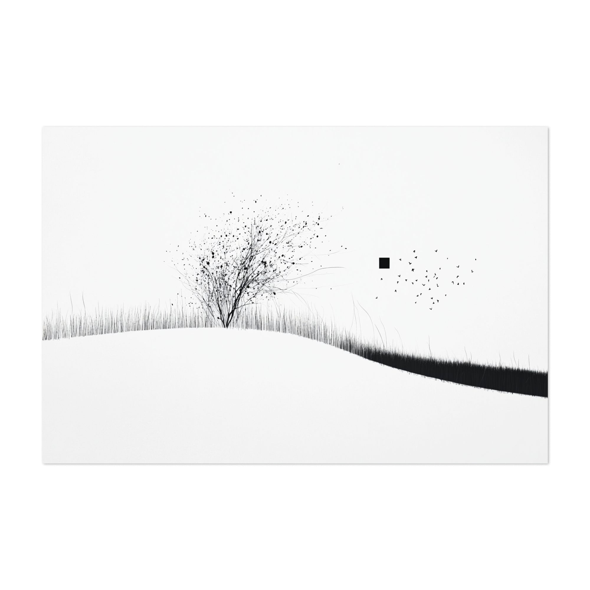 Fine Line Mountain & Tree Art - Line Drawing Minimalist Black and White ...