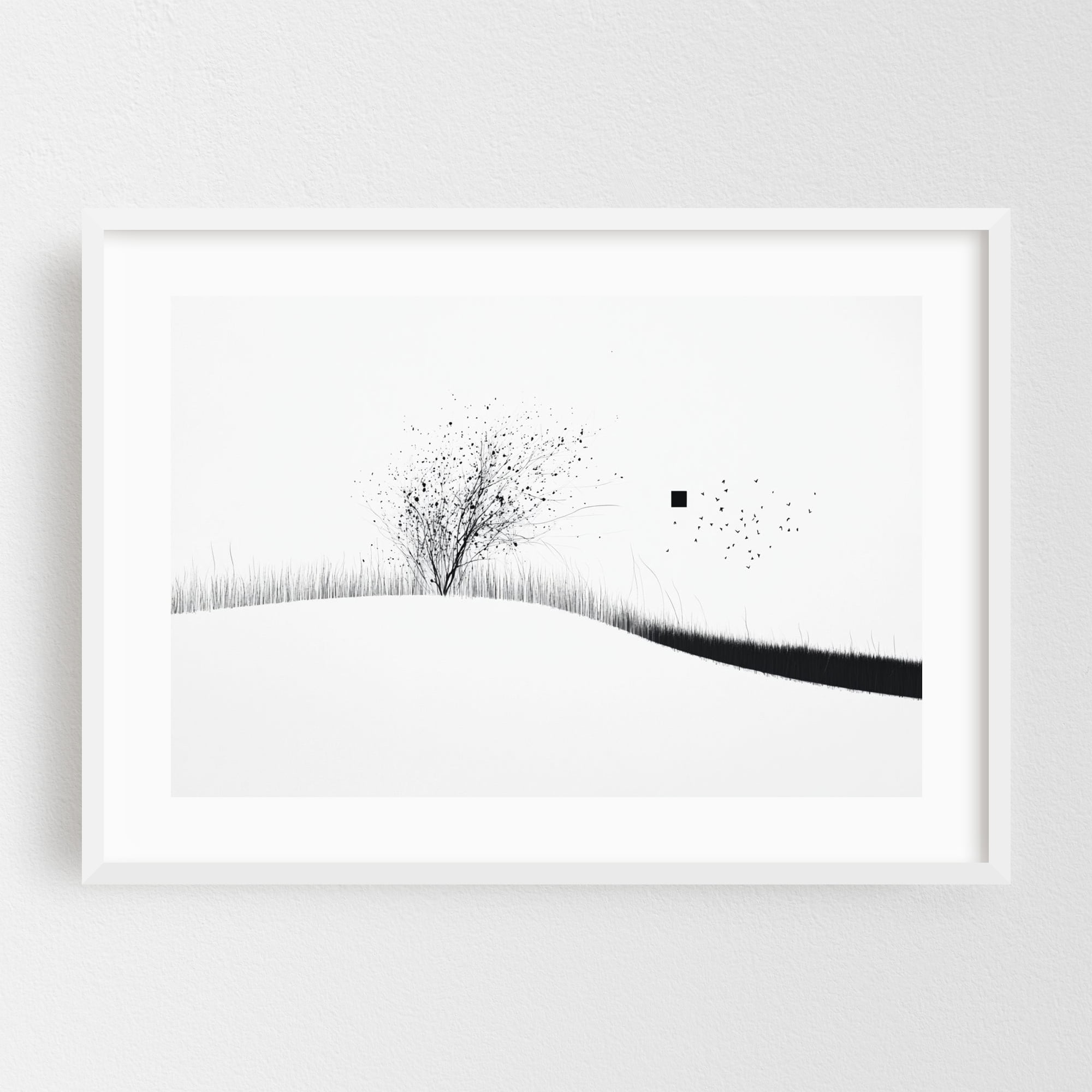 Fine Line Mountain & Tree Art - Line Drawing Minimalist Black and White ...