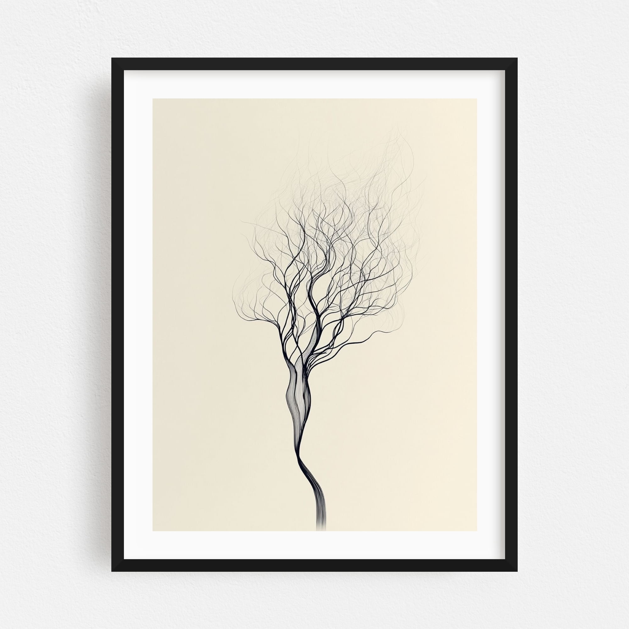 Fine Line Tree Art - Line Drawing Black Framed Wall Art Print 24 x 30 ...