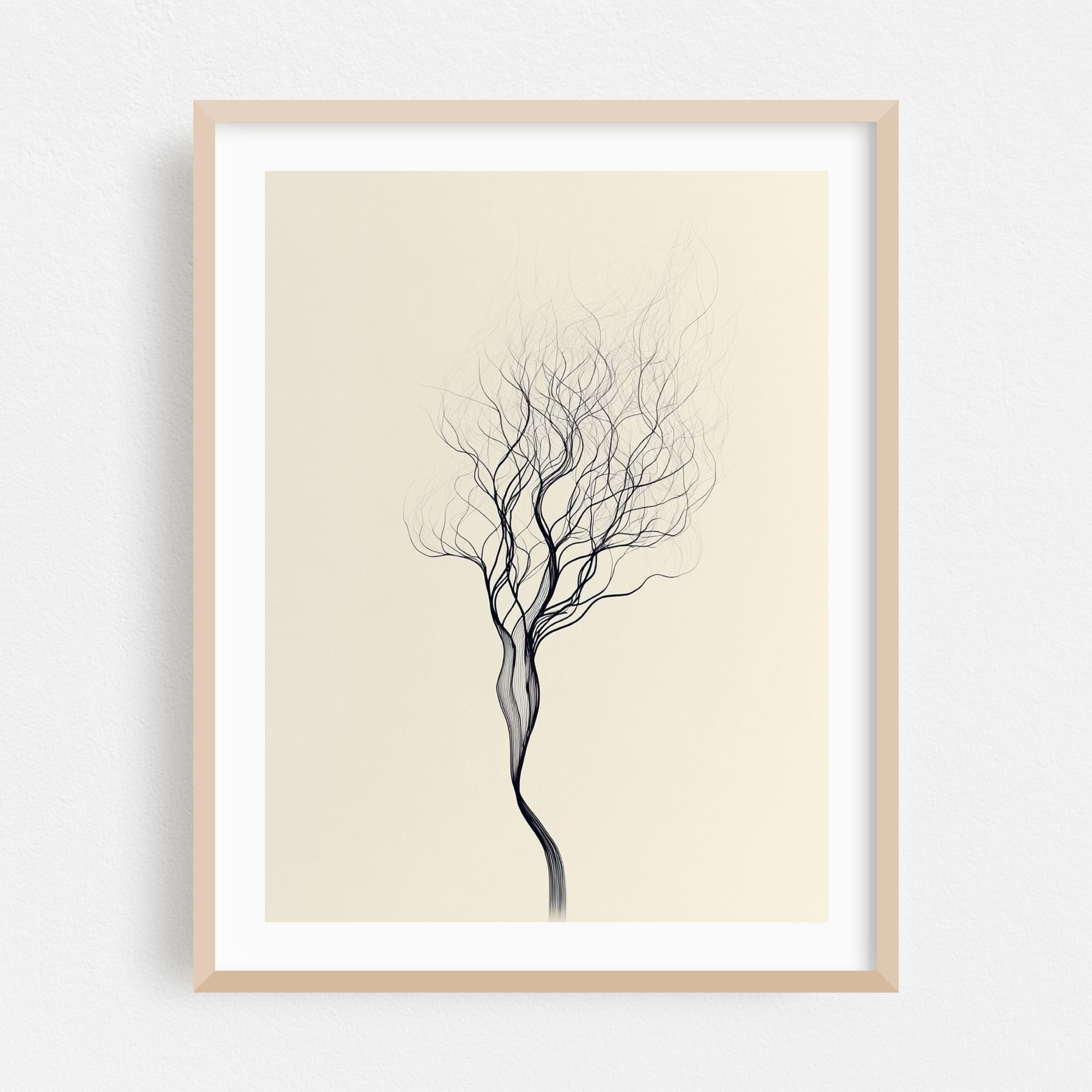 Fine Line Tree Art - Line Drawing Oak Framed Wall Art Print 16 x 20 ...