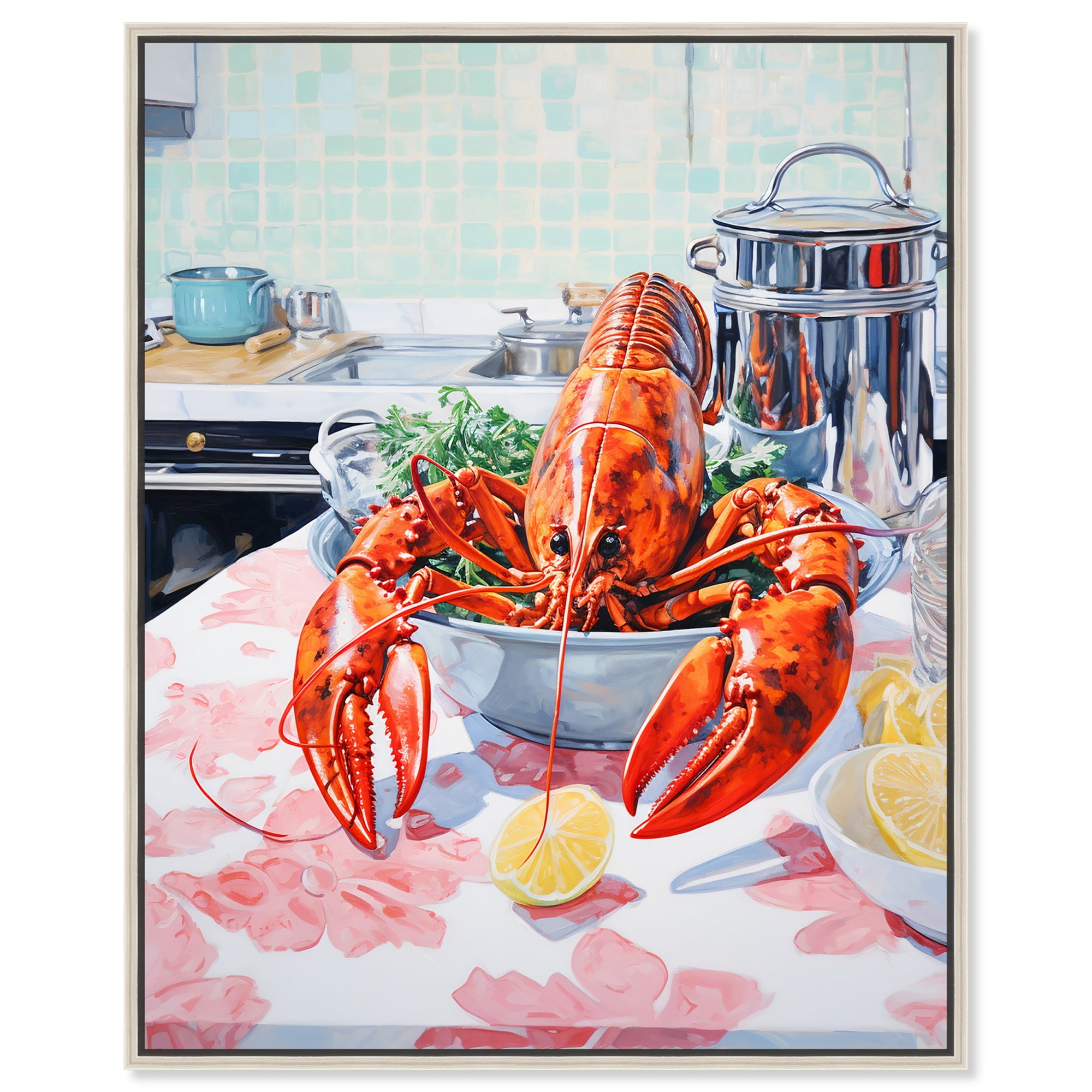 Fine Lobster Canvas Summer Themed Retro Prints by Art Remedy, Silver Frame, 30" x 36" - Walmart.com
