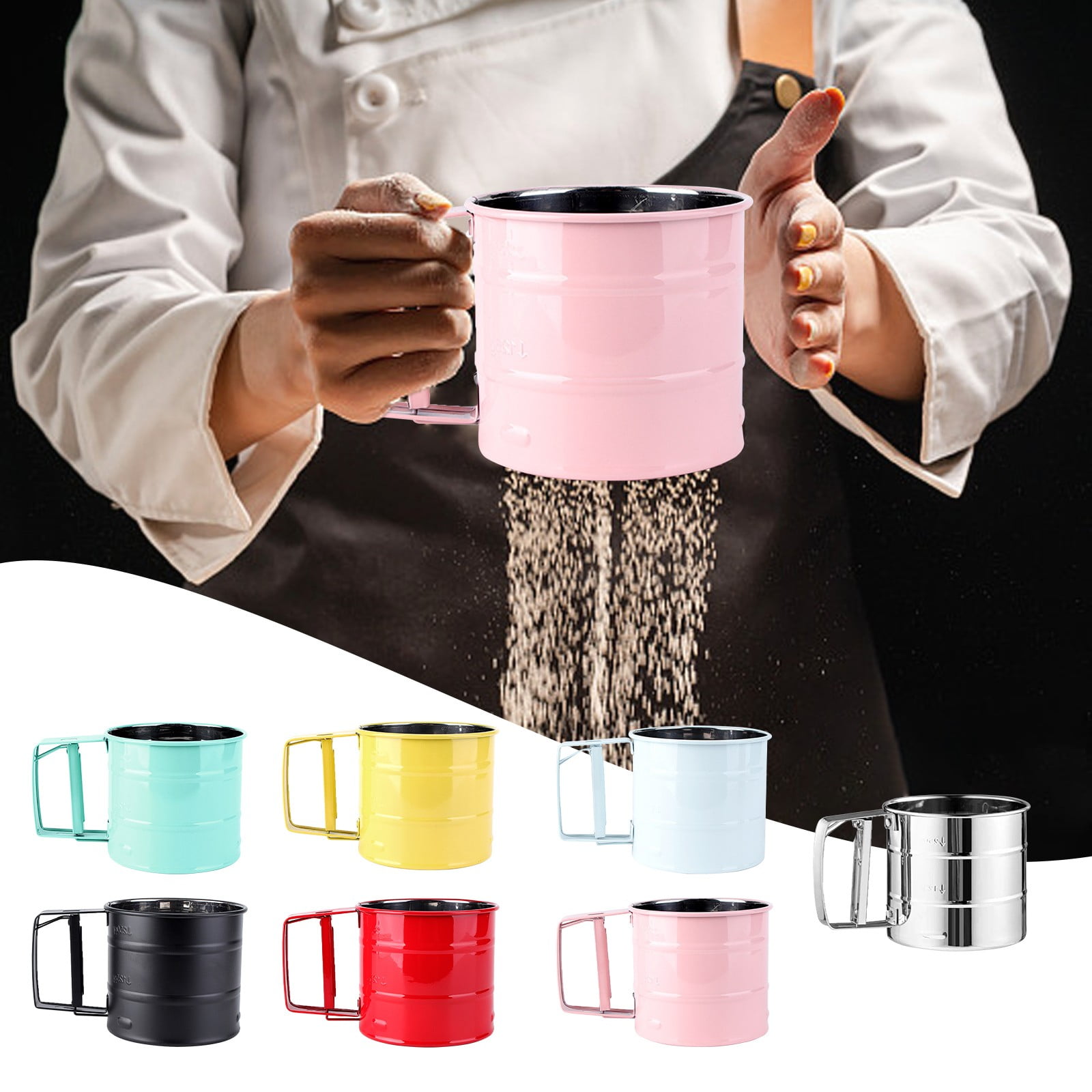 Fine Mesh Flour Sifter Cup for Baking, Stainless Steel Double Layer ...