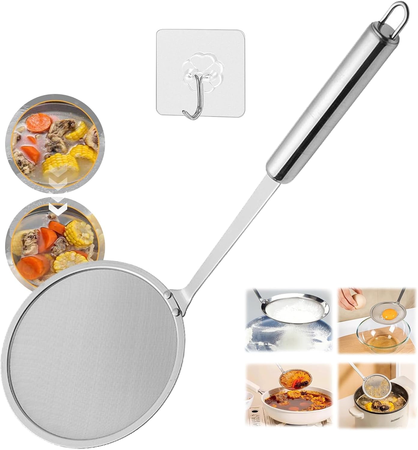 Fine Mesh Stainless Steel Colander with Long Handle, 304 Stainless ...