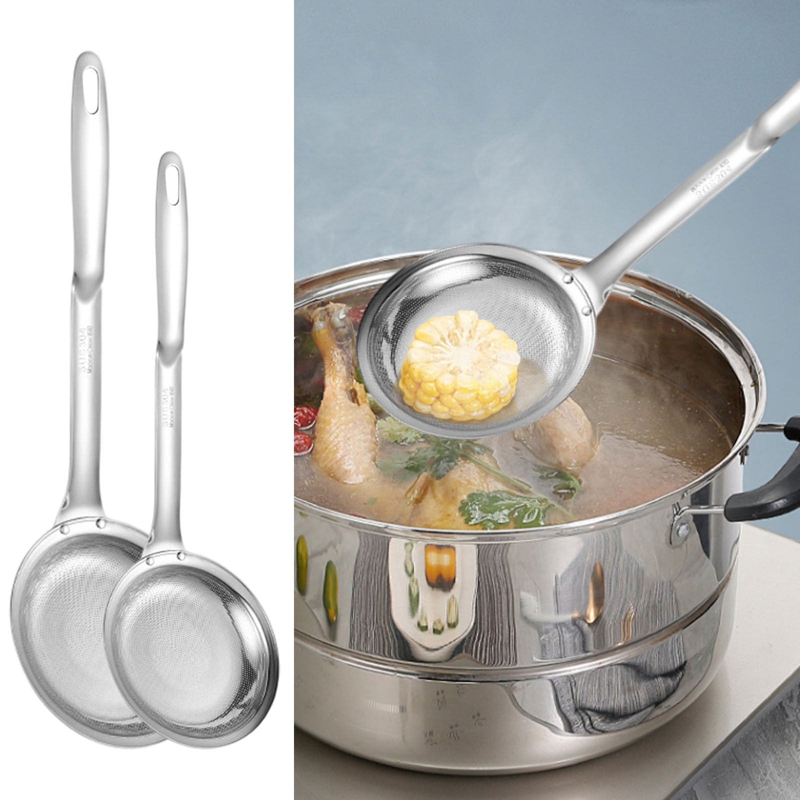 Fine Mesh Stainless Steel Colander Spoon Set | 304 Food Grade Skimmer ...