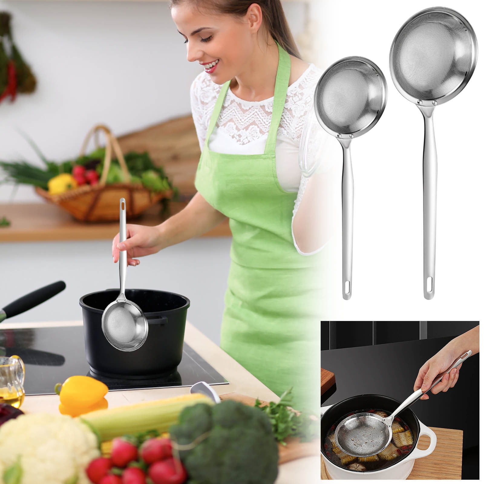 Fine Mesh Stainless Steel Strainer, Heavy-Duty Construction, Large ...