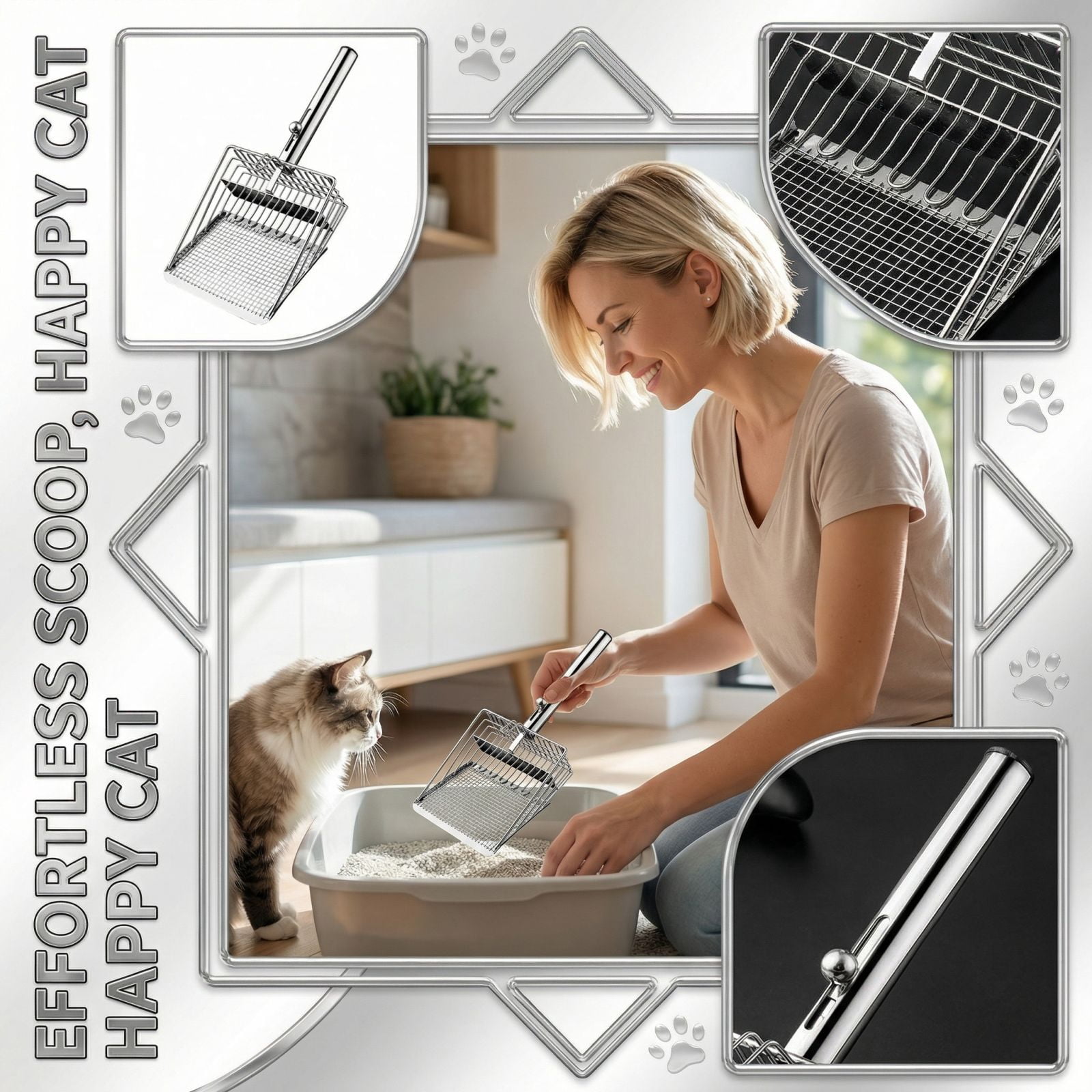 Fine Mesh Strainer with Handle, Metal Cat Litter Scoop, Stainless Steel ...