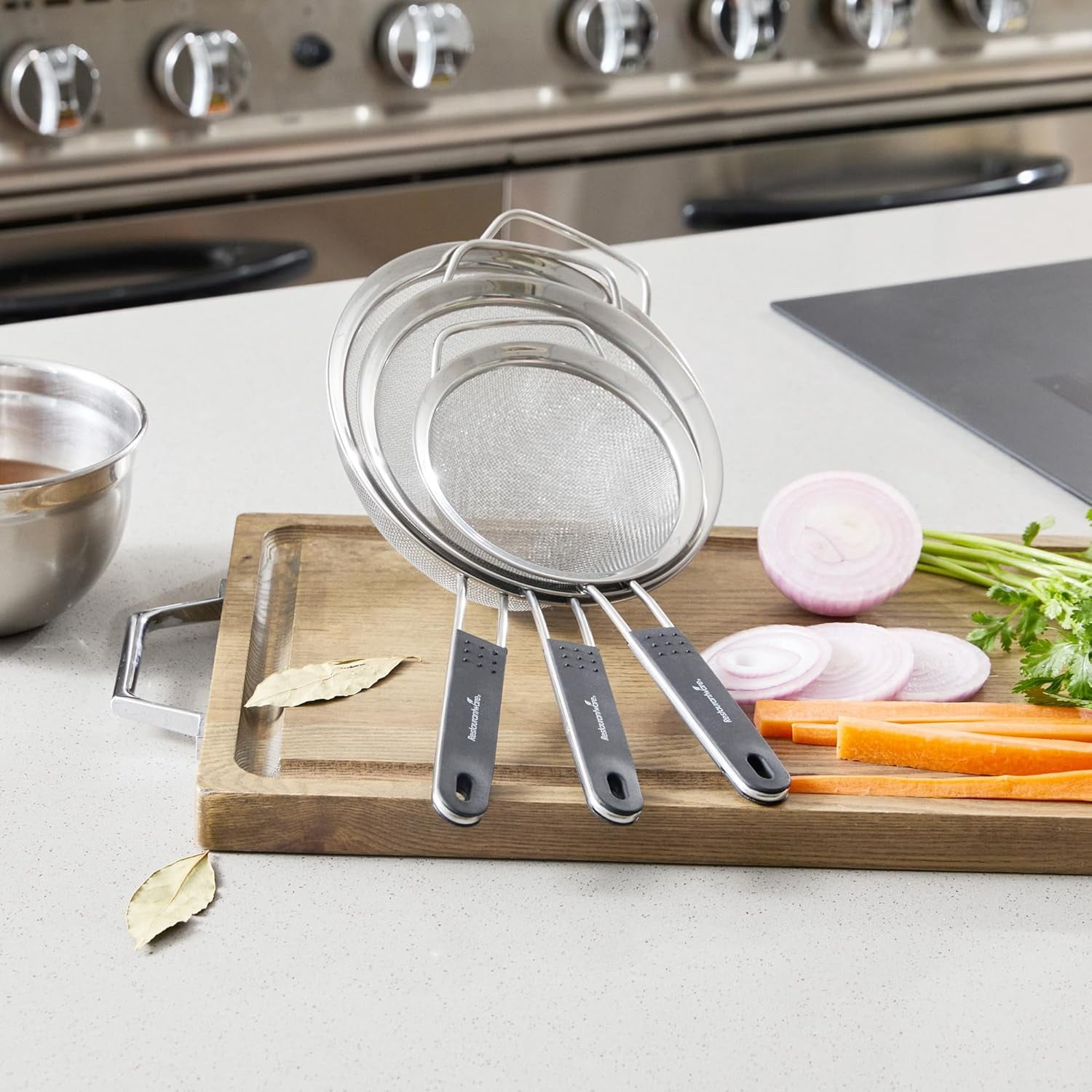 Fine Mesh Strainer Set of 3 Different Sizes with Silicone Handle ...
