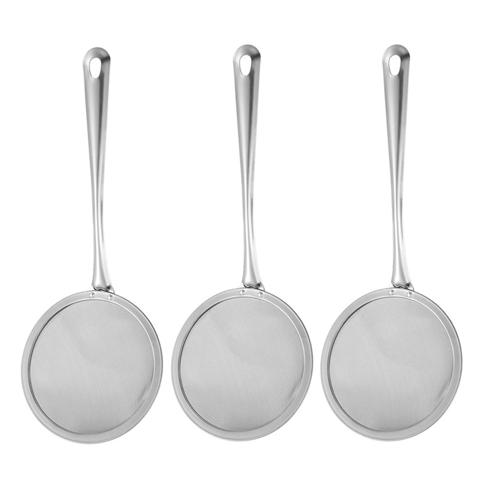 Fine Mesh Strainer Set Stainless Steel Metal Flat Cooking Skimmer Ladle ...