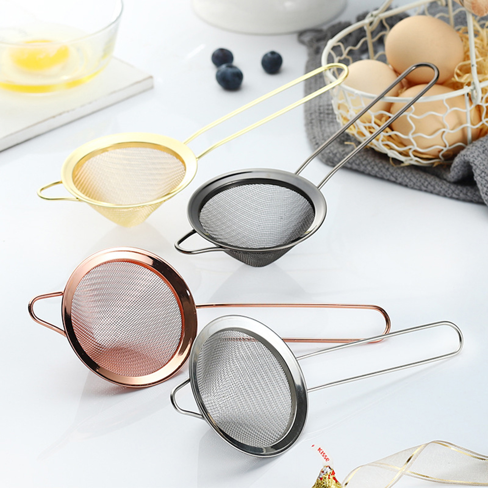 Fine Mesh Strainer with Handle - Copper Conical Strainers for Cocktail ...