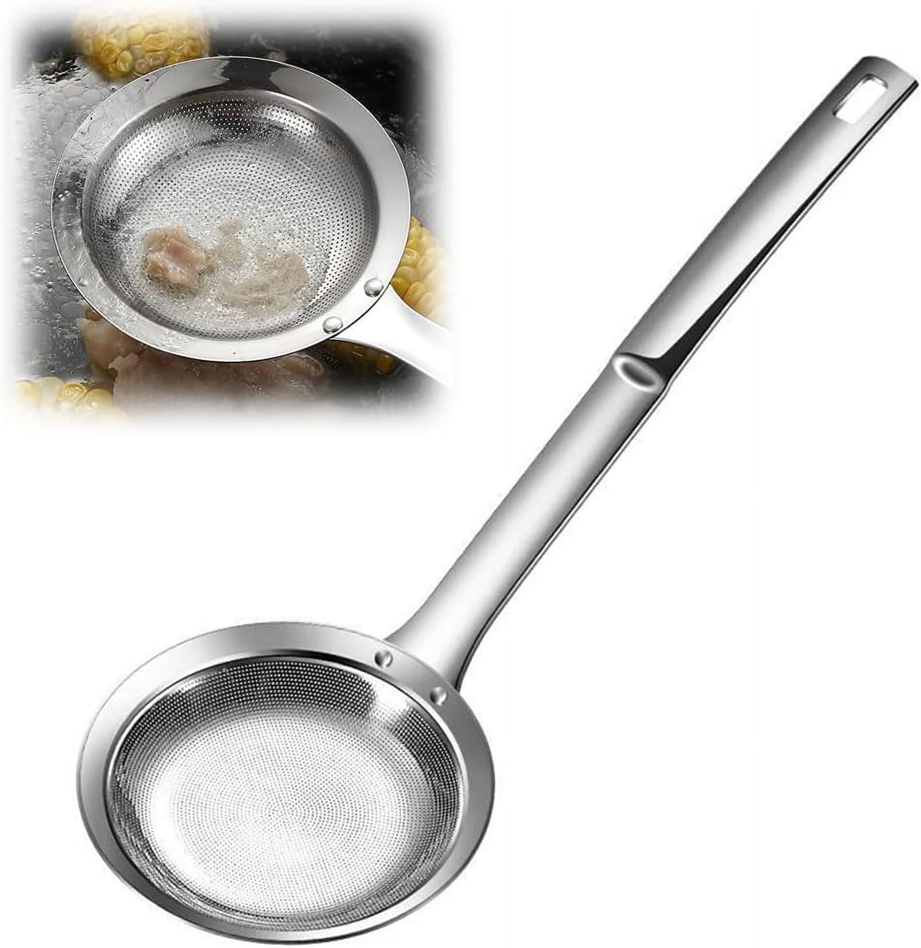 Fine Mesh Strainer with Handle, Stainless Steel Fat Skimmer Spoon, Oil ...