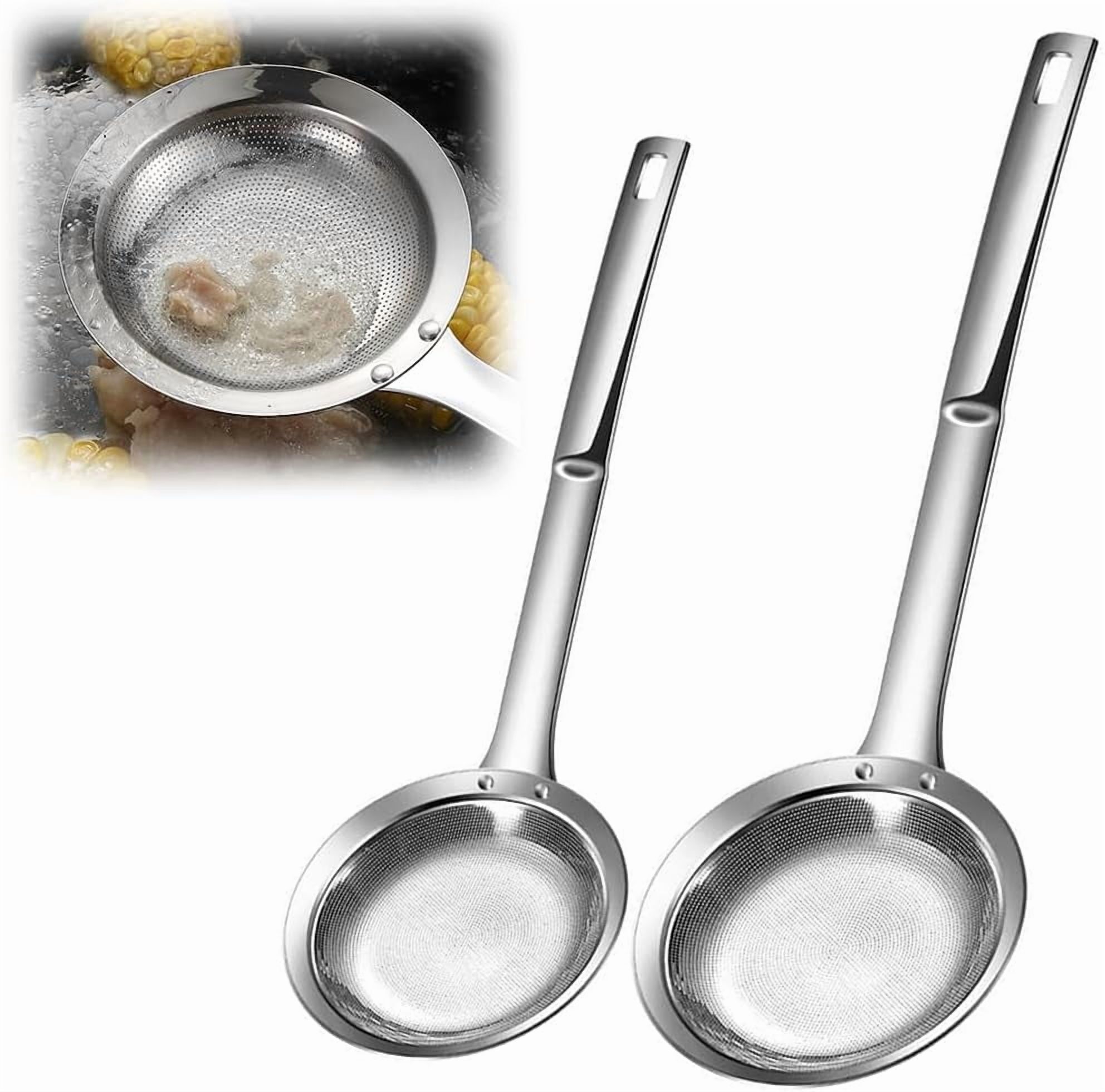 Fine Mesh Strainer with Handle, Stainless Steel Fat Skimmer Spoon, Oil ...