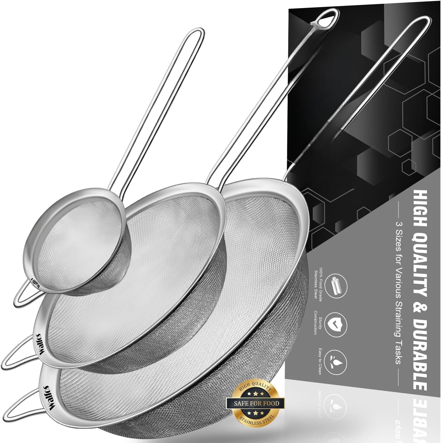 Fine Mesh Strainers Set, Premium Stainless Steel Colanders and Sifters ...