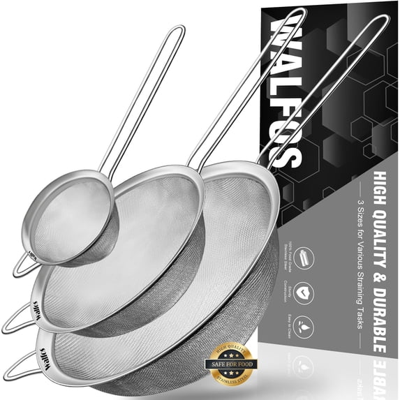 Fine Mesh Strainers Set, Premium Stainless Steel Colaners an Sifters ...