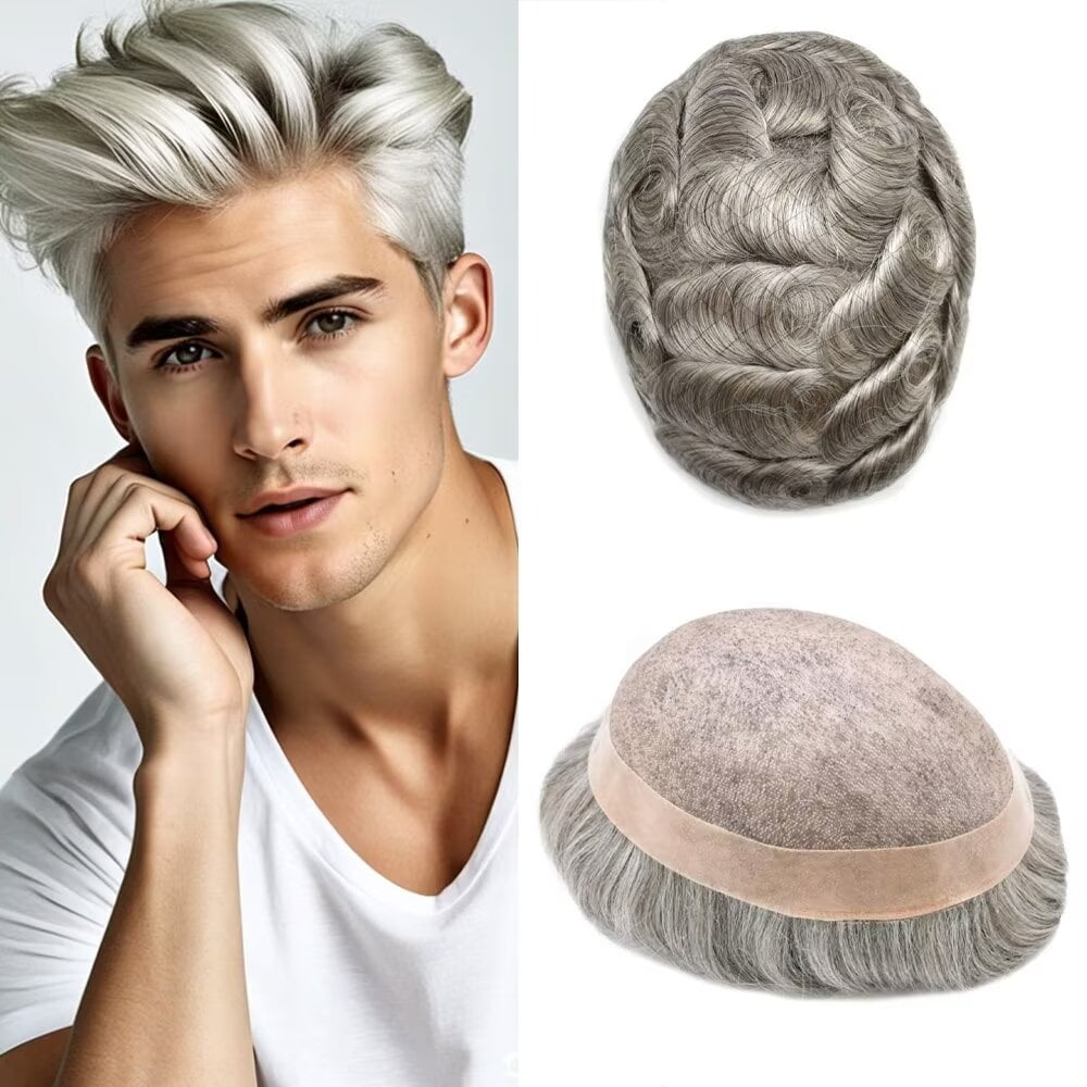 Fine Mono Mens Toupee Human Hair System 8"X10" Monofilament with NPU ...