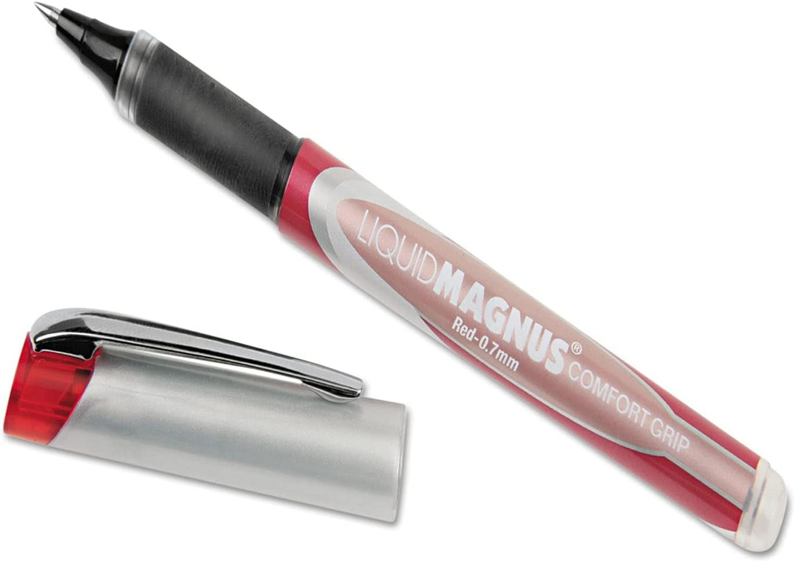 Fine Point Liquid Magnus Comfort Grip Pen, 0.7mm Size, Red (Pack of 4 ...